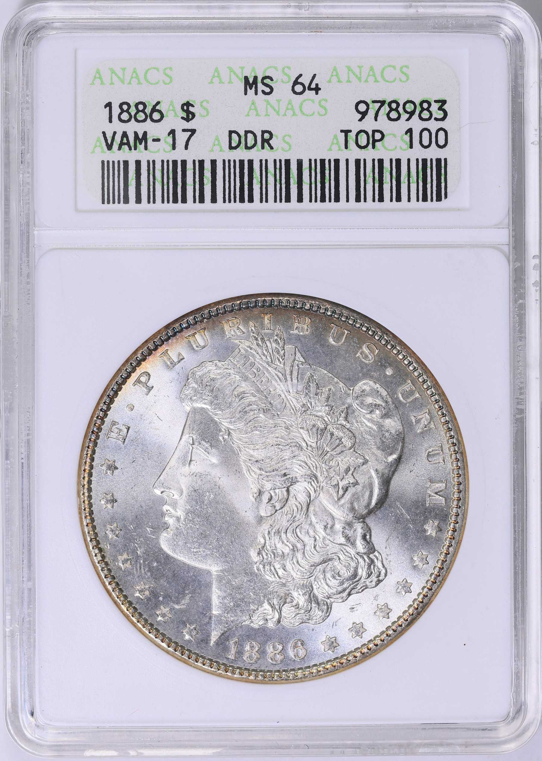 1886 Morgan Silver Dollar VAM-17 DDR Top 100 ANACS MS-64 OH (Toned) (Item 1834410 ...