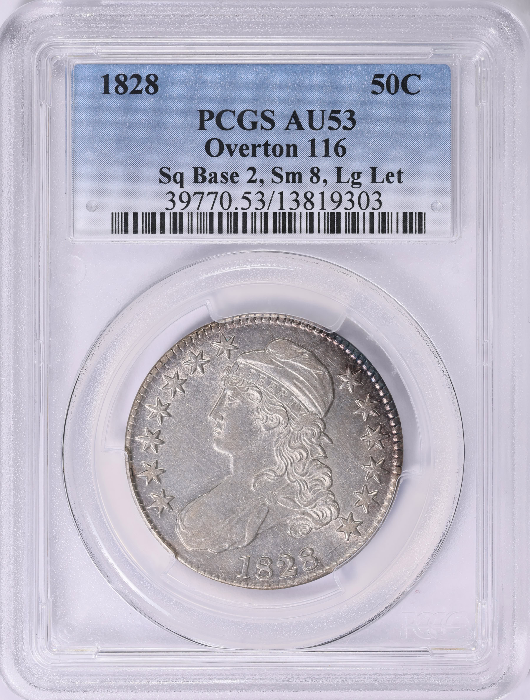 1828 Capped Bust Half Dollar Square Base 2, Small 8s, Large Letters Overton 116 PCGS AU-53 ...