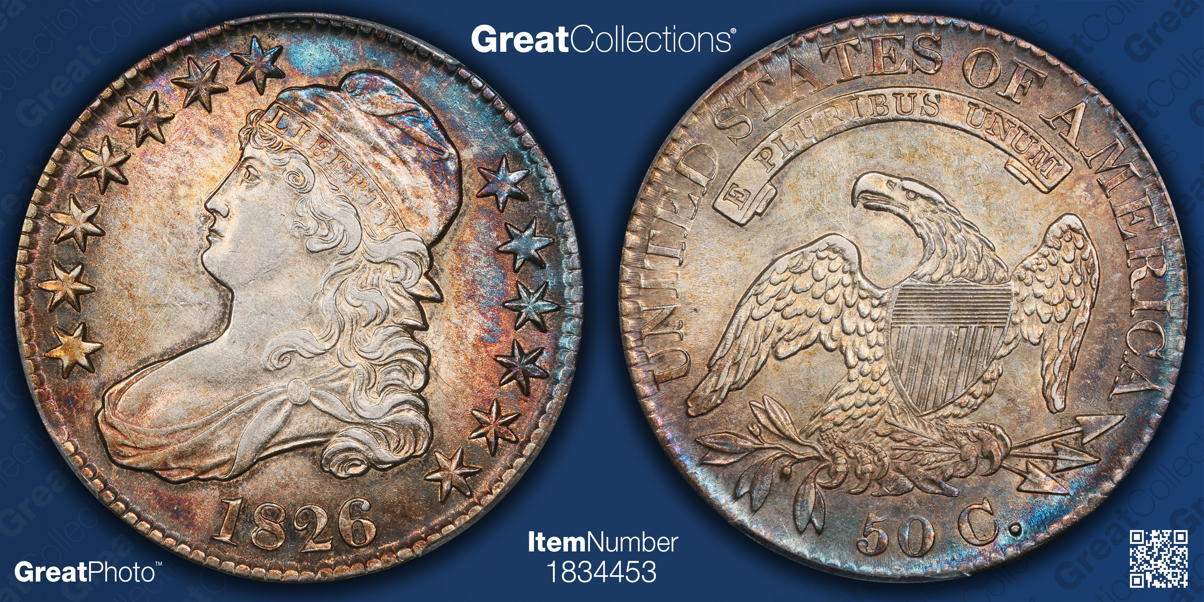 1826 Capped Bust Half Dollar Overton 105 PCGS AU-55 (Toned) (Item ...