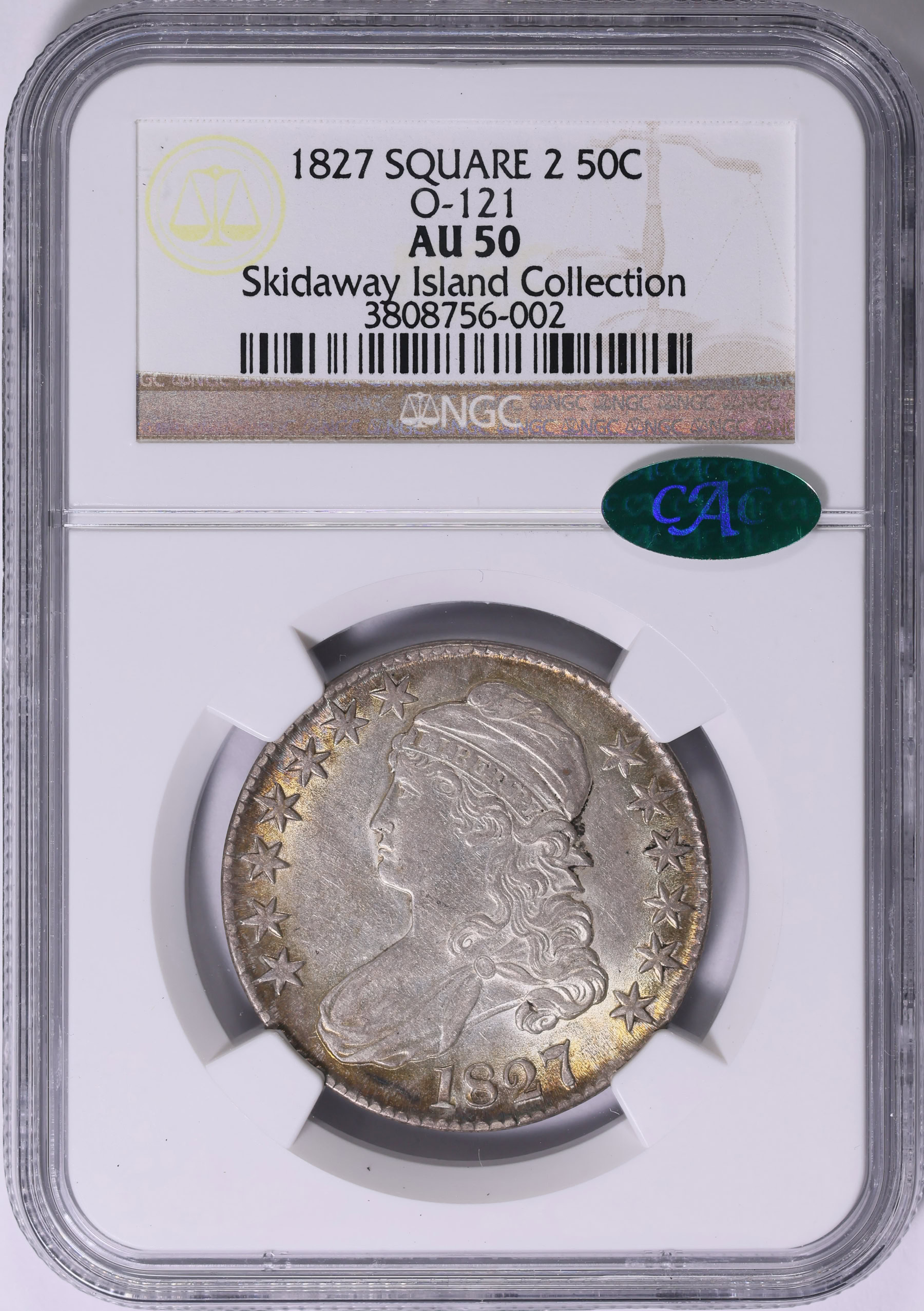 1827 Capped Bust Half Dollar Square Base 2 Overton 121 NGC AU-50 (CAC ...