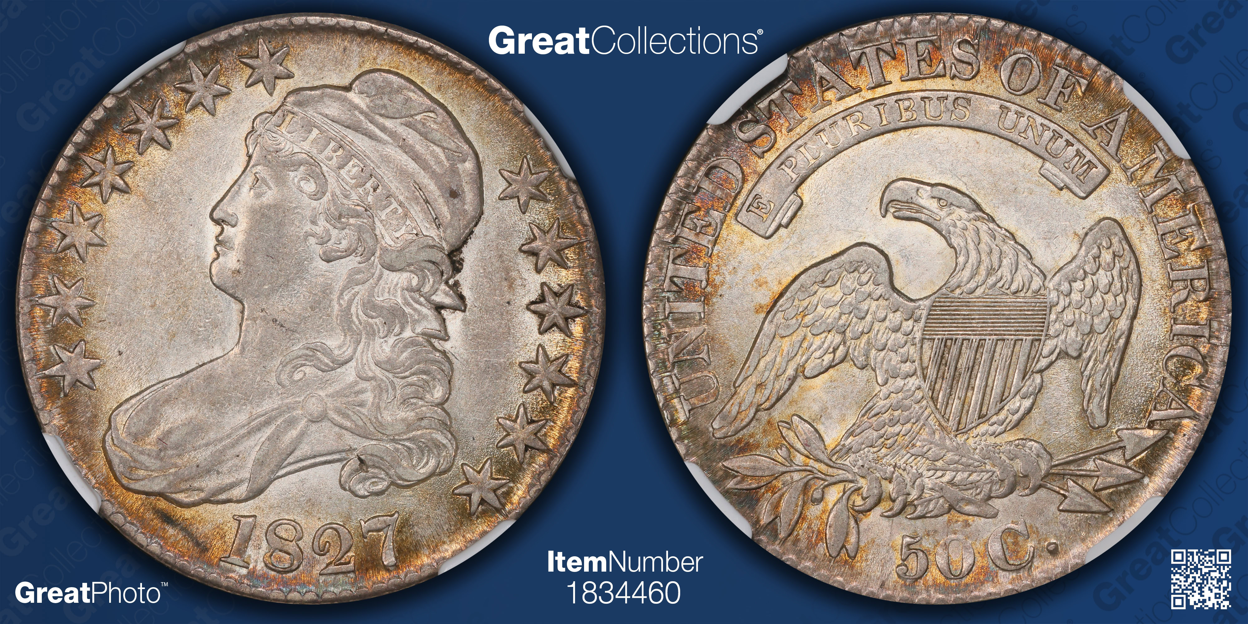 1827 Capped Bust Half Dollar Square Base 2 Overton 121 NGC AU-50 (CAC ...