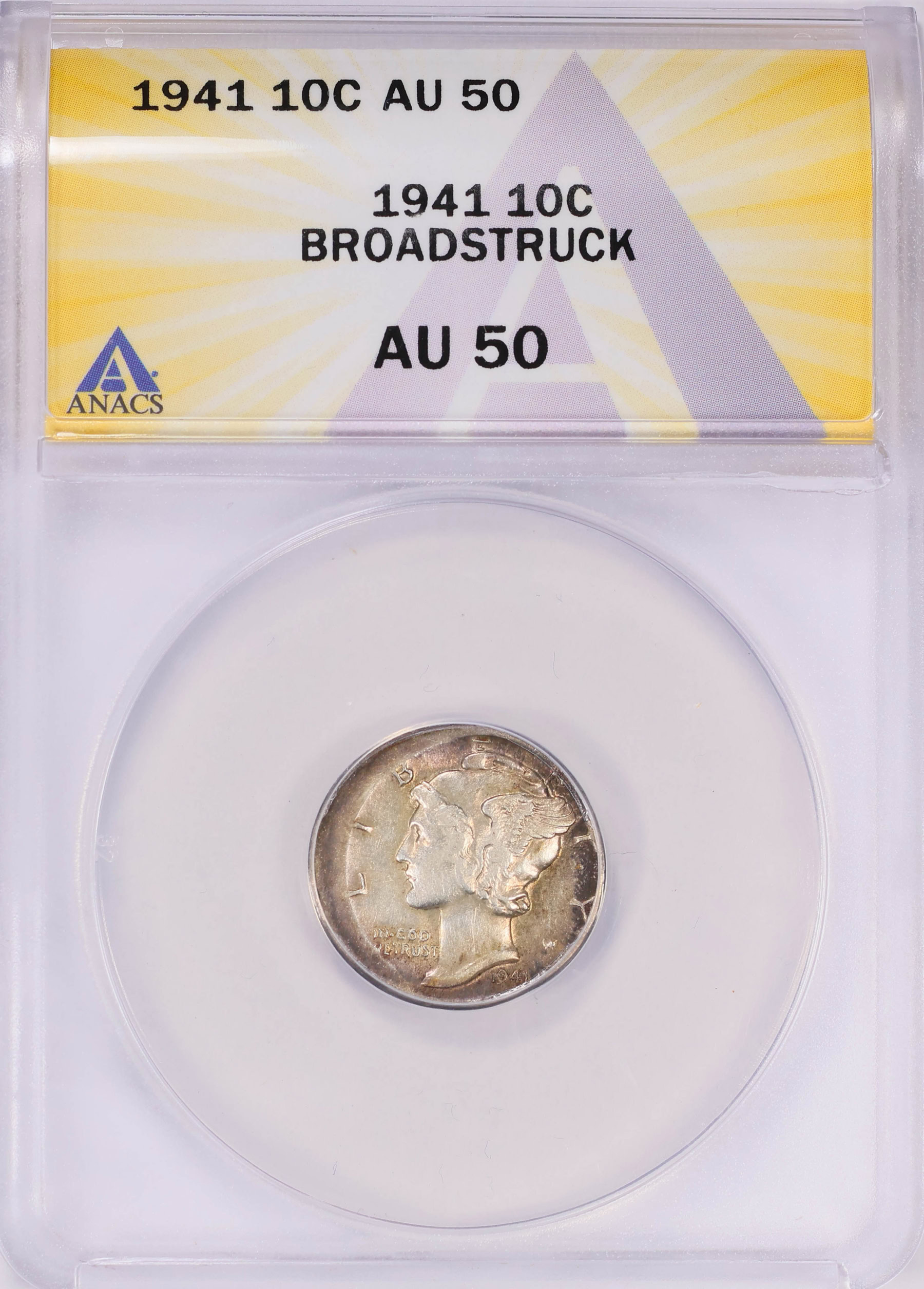 Mint Error 1941 Mercury Dime Broadstruck ANACS AU-50 | ANACS Cert #7751623 | GreatCollections ...