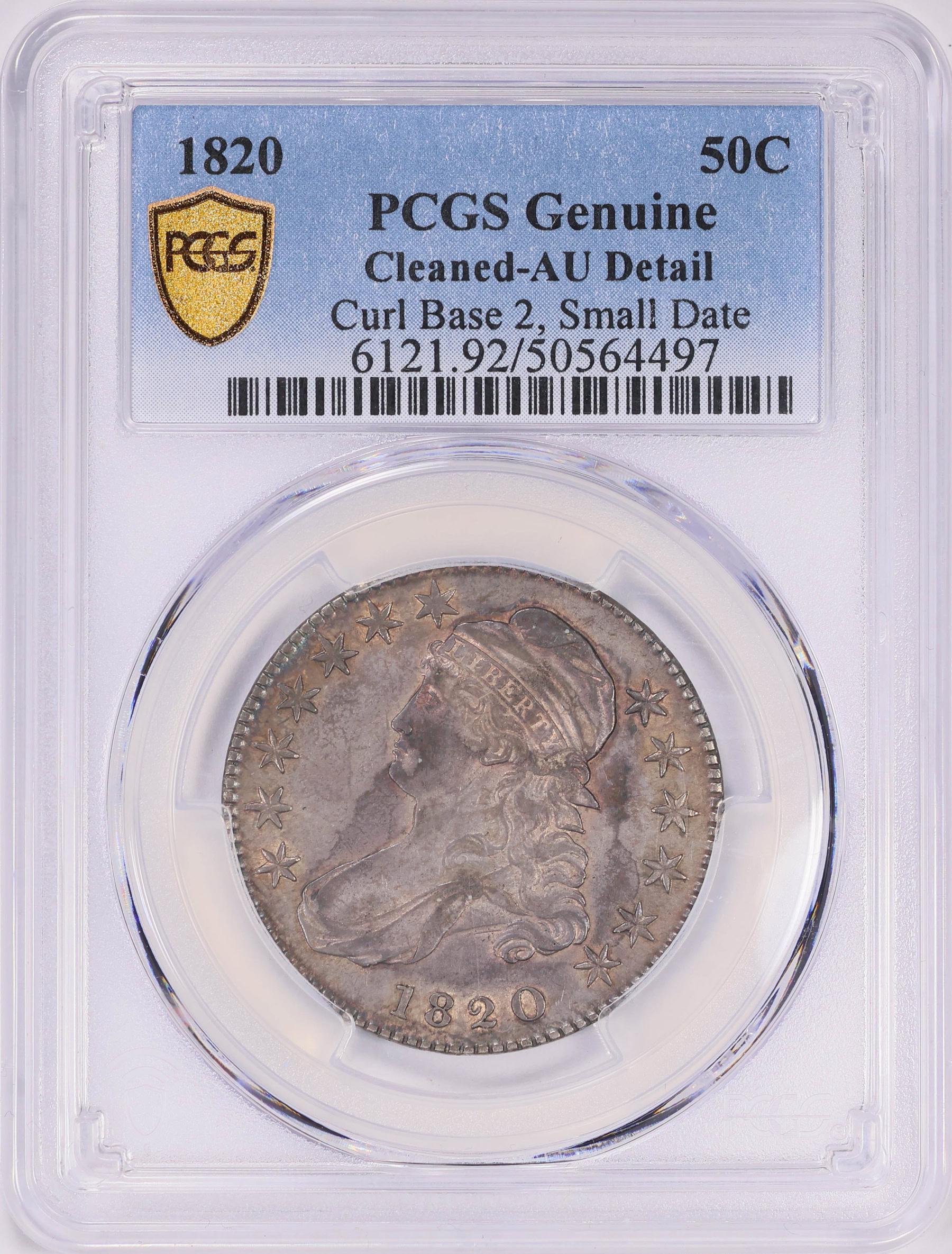 1820 Capped Bust Half Dollar Curl Base 2, Small Date PCGS Genuine AU ...