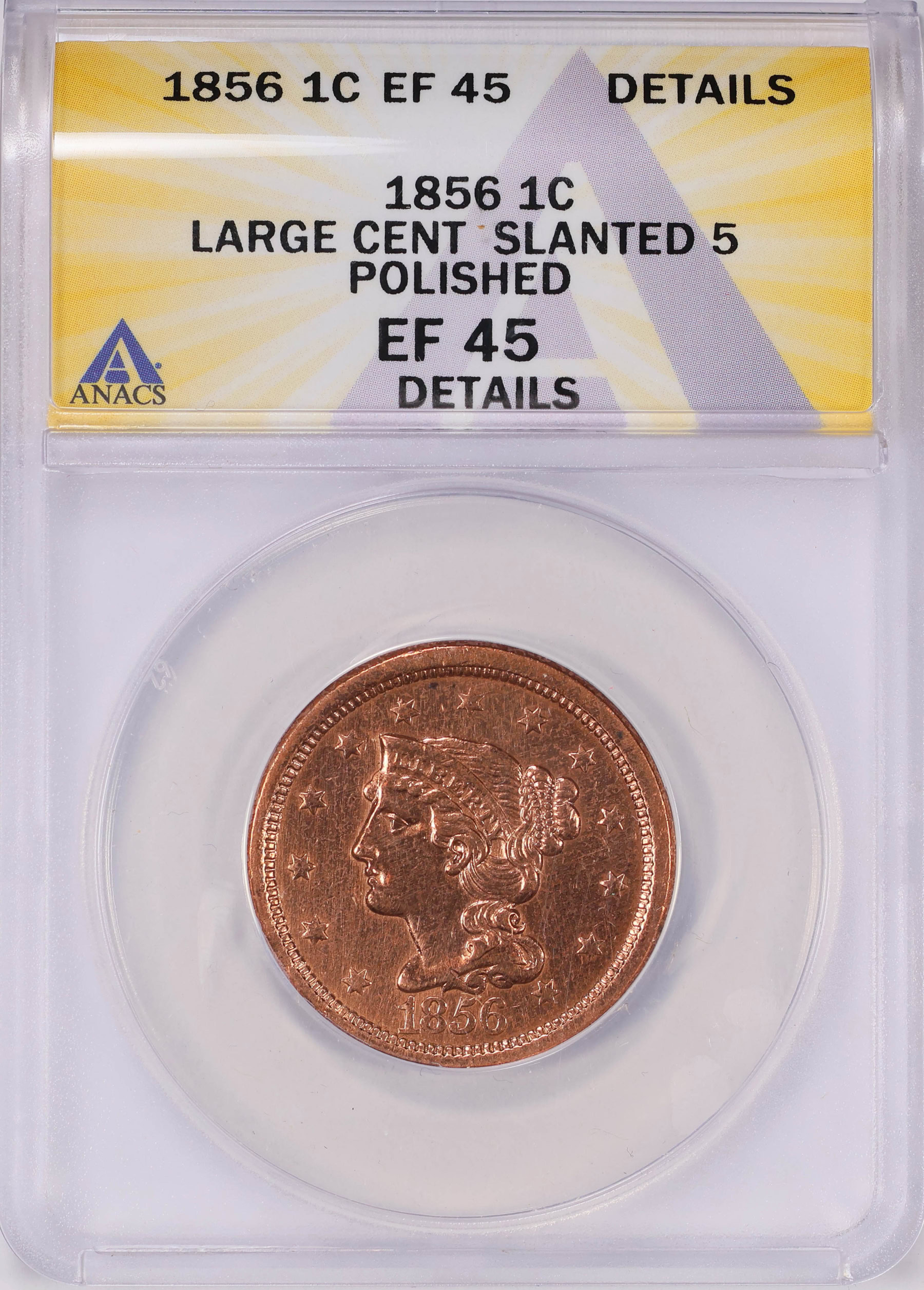 1856 Braided Hair Cent Slanted 5 ANACS XF-45 Details (Item 1834491 ...