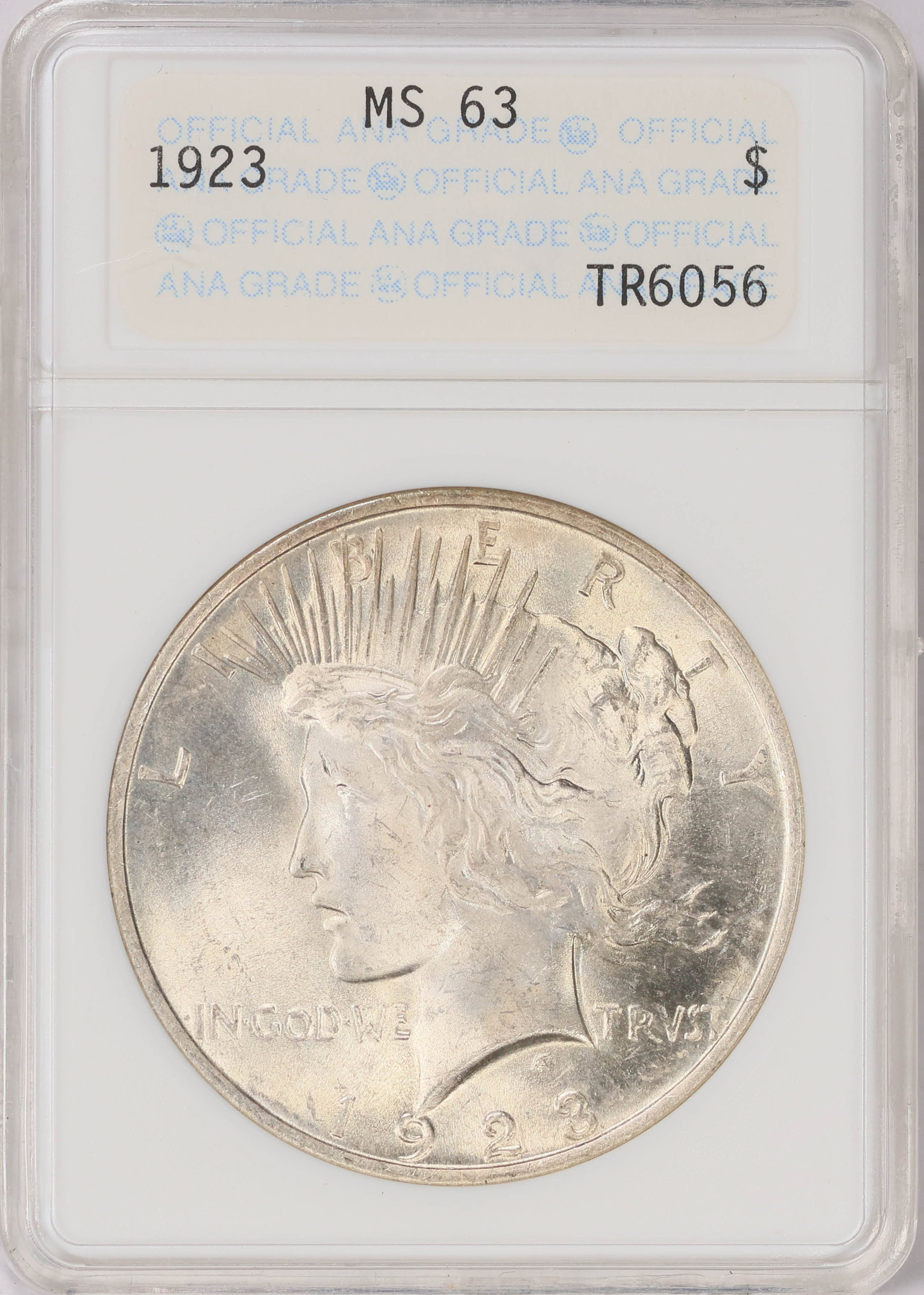 1923 Peace Silver Dollar ANACS MS-63 OH (Item 1834504) | GreatCollections Coin Auctions
