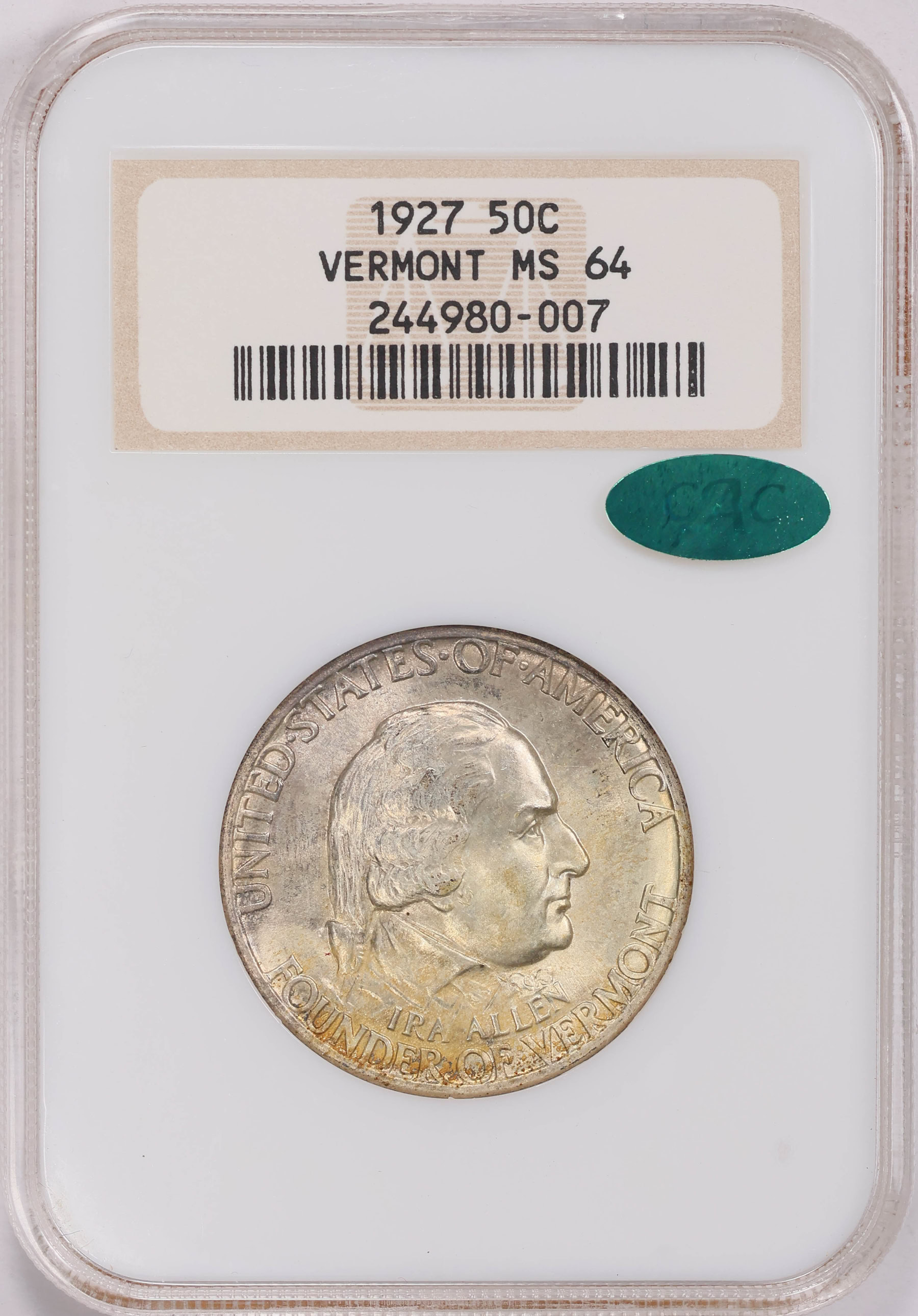1927 Vermont Sesquicentennial Half Dollar NGC MS-64 (CAC Green) OH ...
