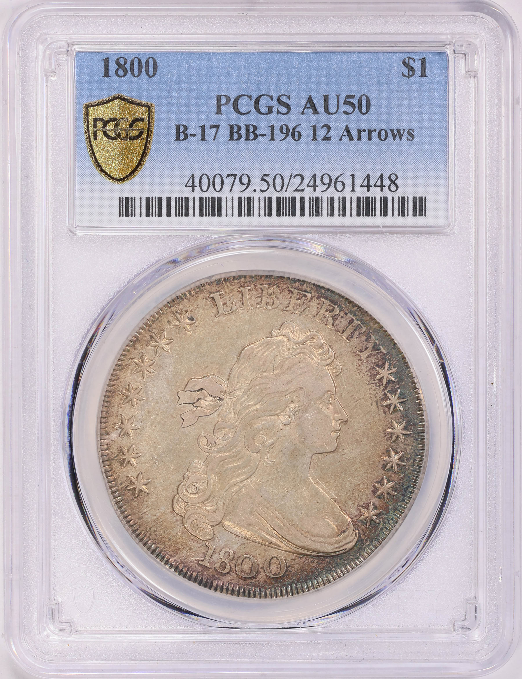 1800 Draped Bust Silver Dollar B-17 BB-196 12 Arrows PCGS AU-50 (Toned ...