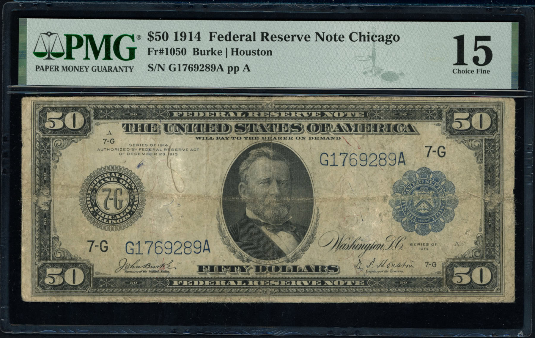 Fr. 1050 1914 $50 Chicago Federal Reserve Note Burke / Houston PMG Choice Fine 15 | PMG Cert ...