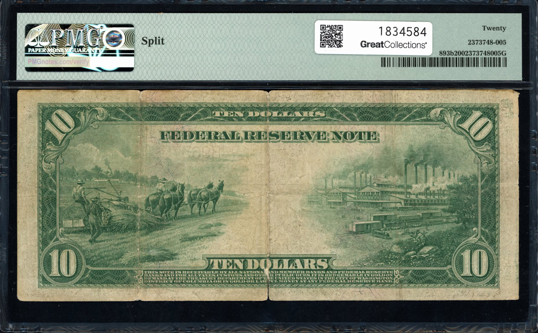 Fr. 893b 1914 $10 New York Federal Reserve Note Burke / McAdoo PMG Very Fine 20 | PMG Cert ...