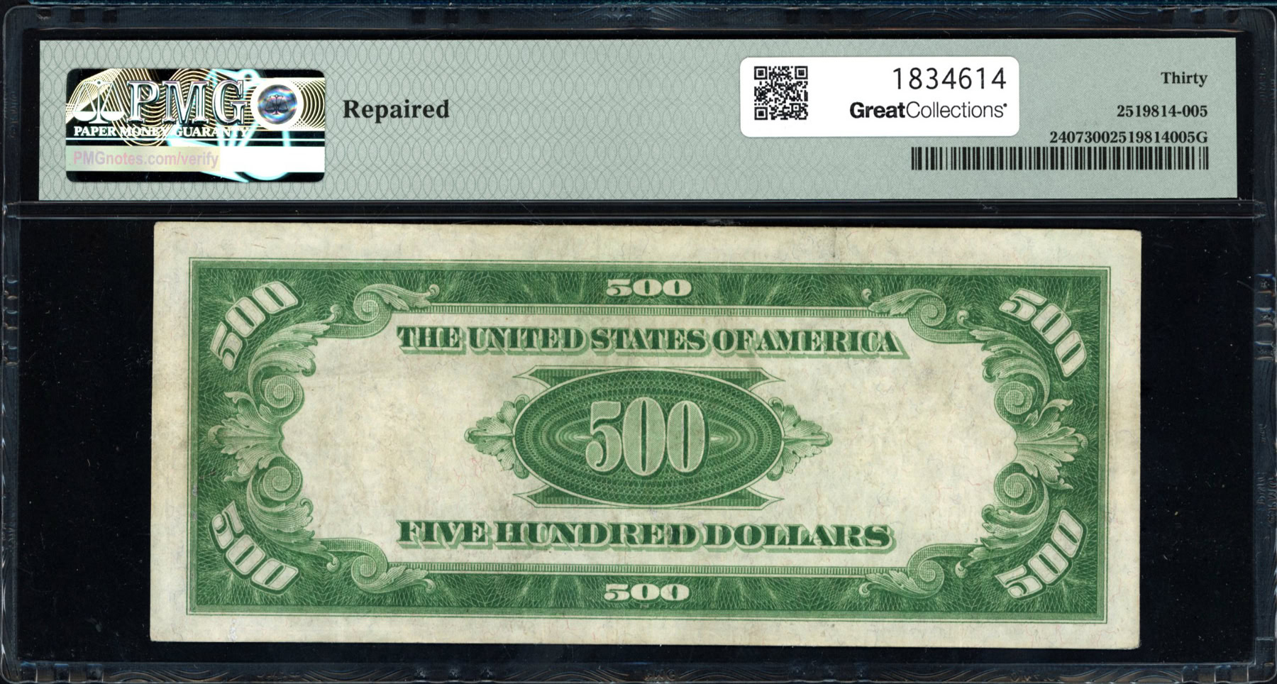 Fr. 2407 (AA Block) 1928 $500 Gold Certificate Note Woods / Mellon PMG ...