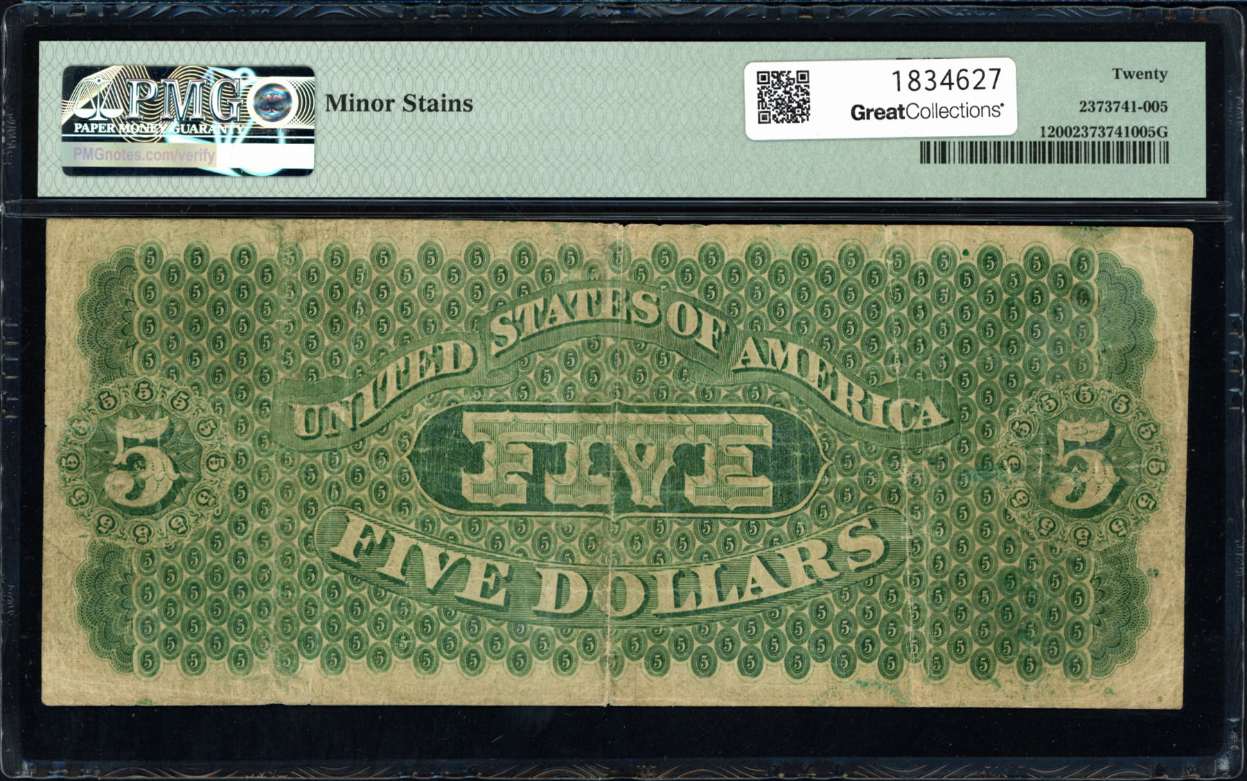 Fr. 1 1861 $5 Demand Note New York Series 5 PMG Very Fine 20 | PMG Cert ...