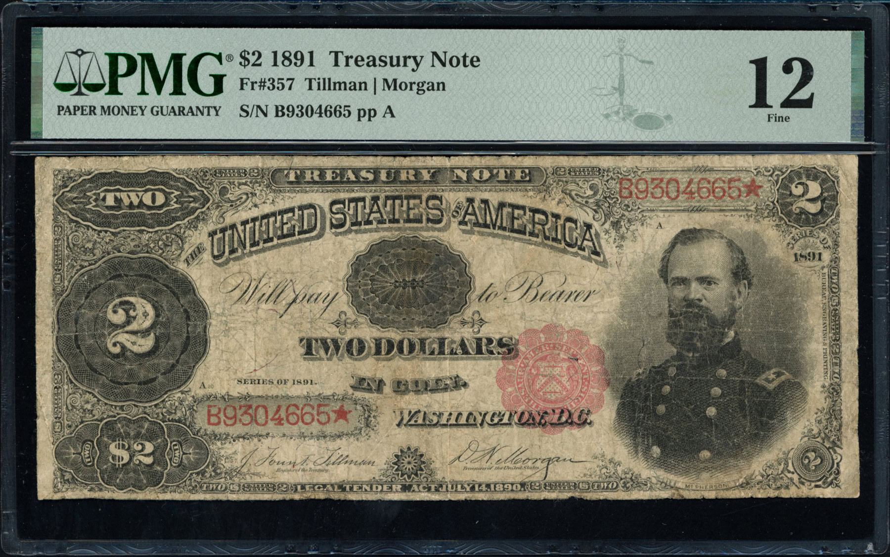 Fr. 357 1891 $2 Treasury Note Note Tillman / Morgan PMG Fine 12 | PMG ...
