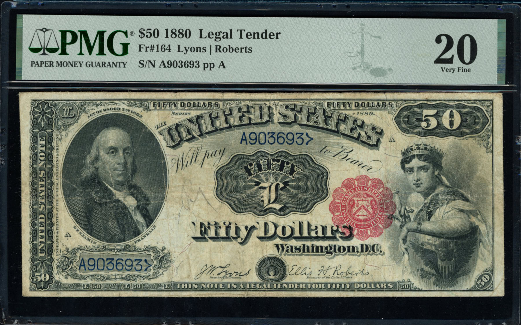 Fr. 164 1880 $50 Legal Tender Note Lyons / Roberts PMG Very Fine 20 ...