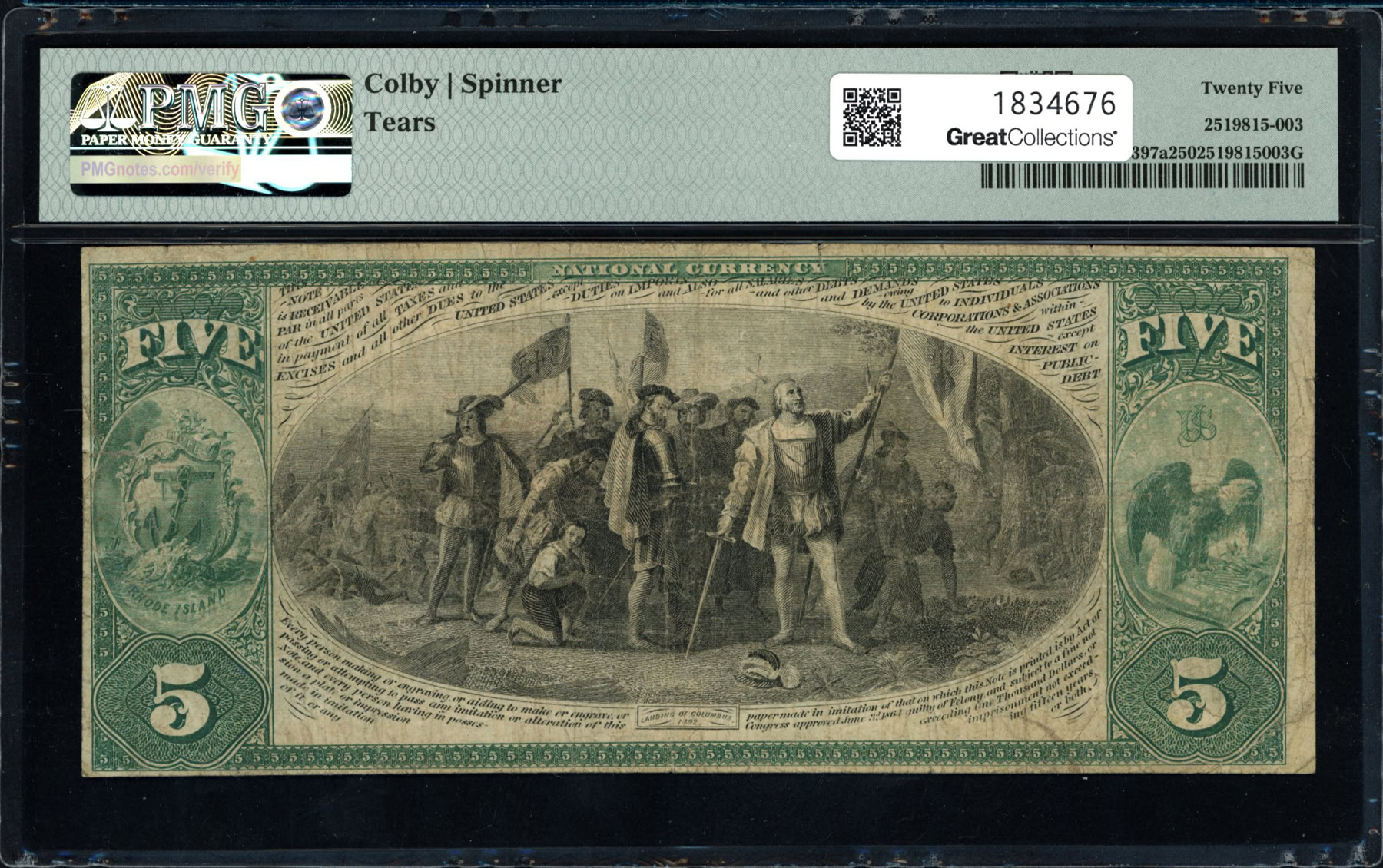 Fr. 397a Newport, Rhode Island Original Period $5 Note The National ...