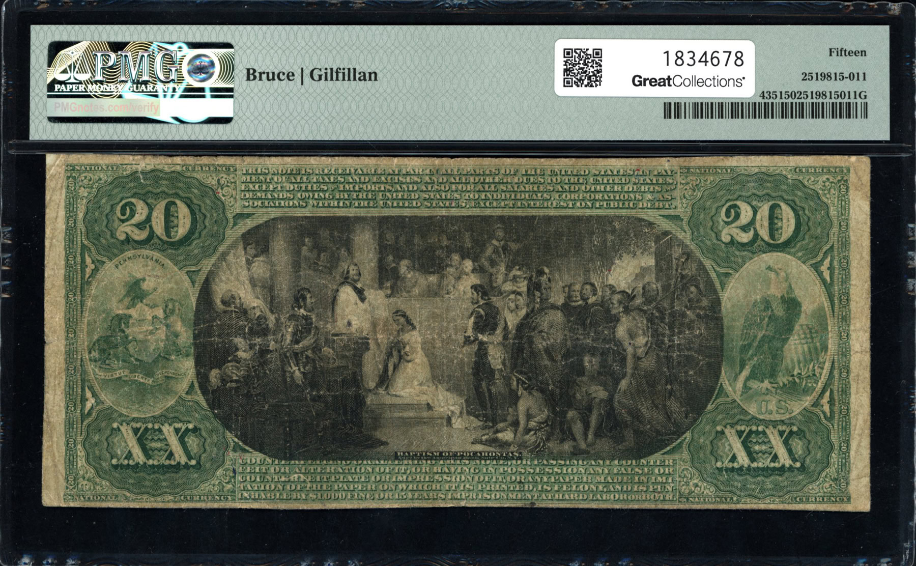 Fr. 435 Bangor, Pennsylvania 1875 $20 First Charter The First National ...