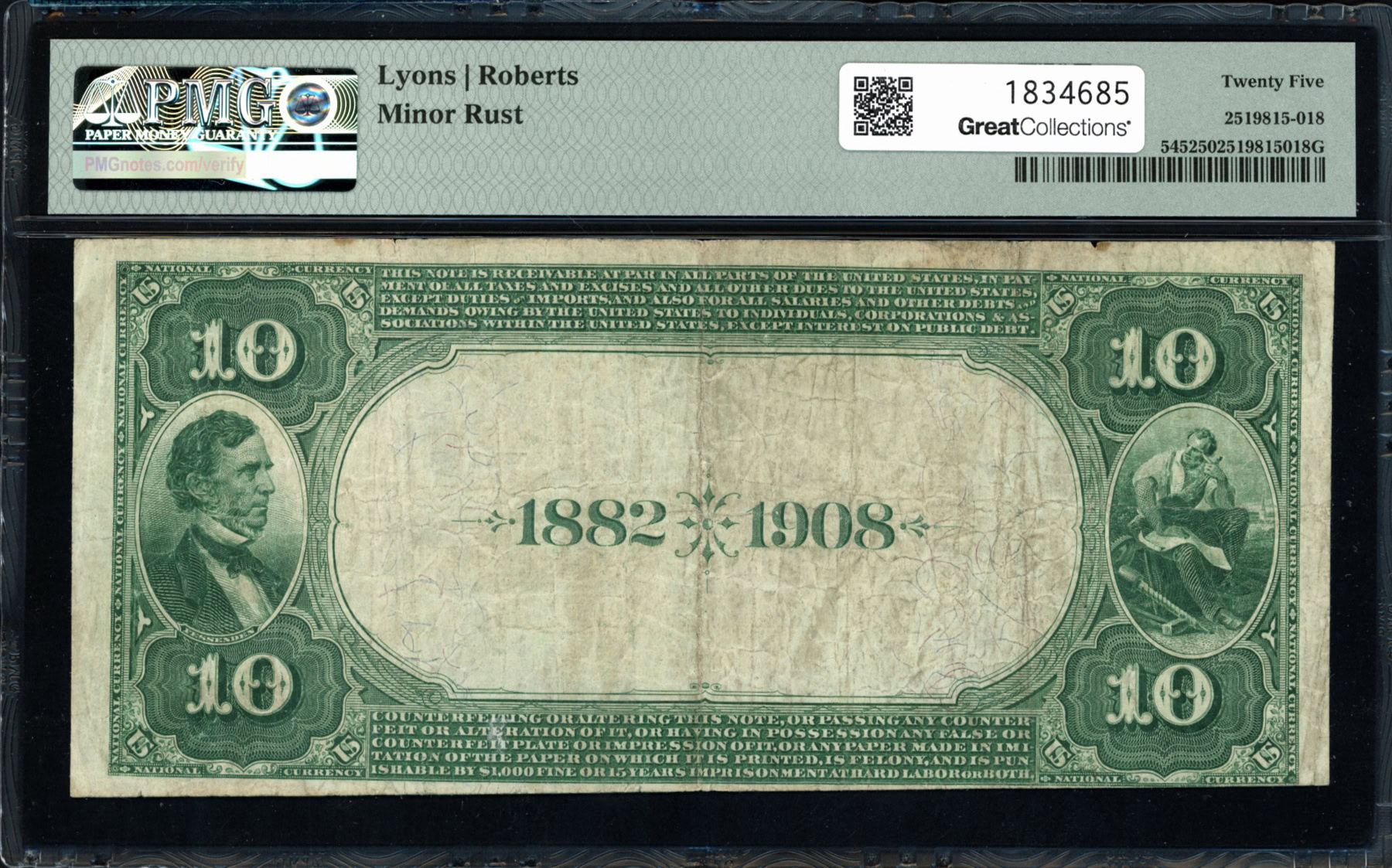 Fr. 545 Springfield, Ohio 1882 $10 Date Back Note The Citizens National ...