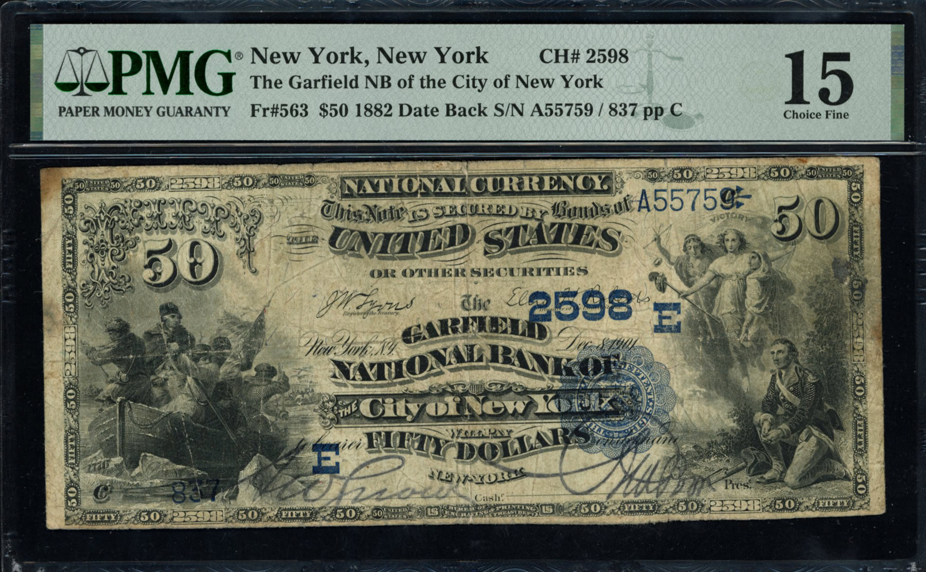 Fr. 563 New York City, New York 1882 $50 Date Back Note The Garfield ...
