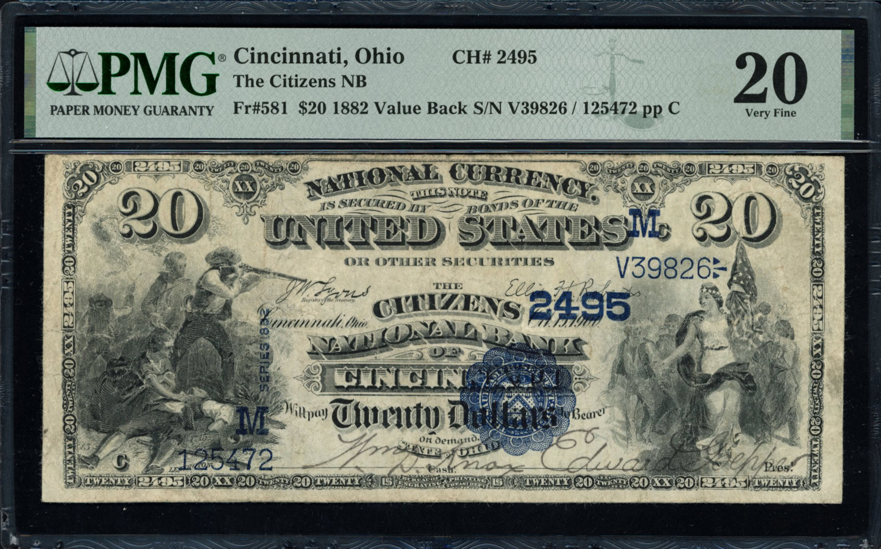 Fr. 581 Cincinnati, Ohio 1882 $20 Value Back Note The Citizens National ...