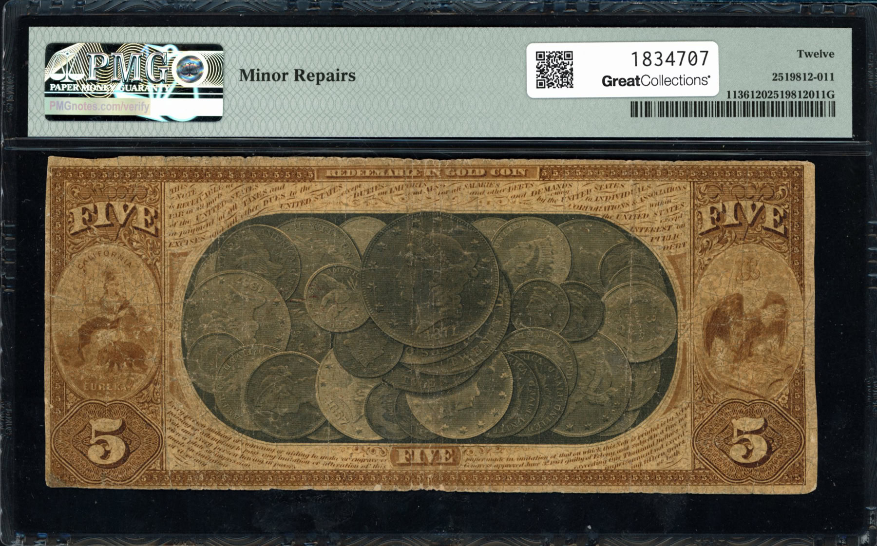 Fr. 1136 1870 $5 First National Gold Bank, San Francisco Note Charter ...