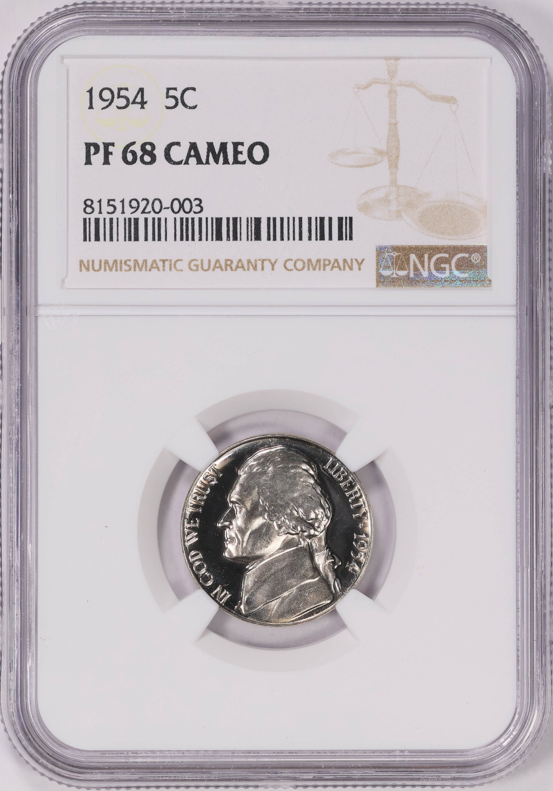 1954 Jefferson Nickel NGC Proof-68 CAMEO (Item 1834722) | GreatCollections Coin Auctions