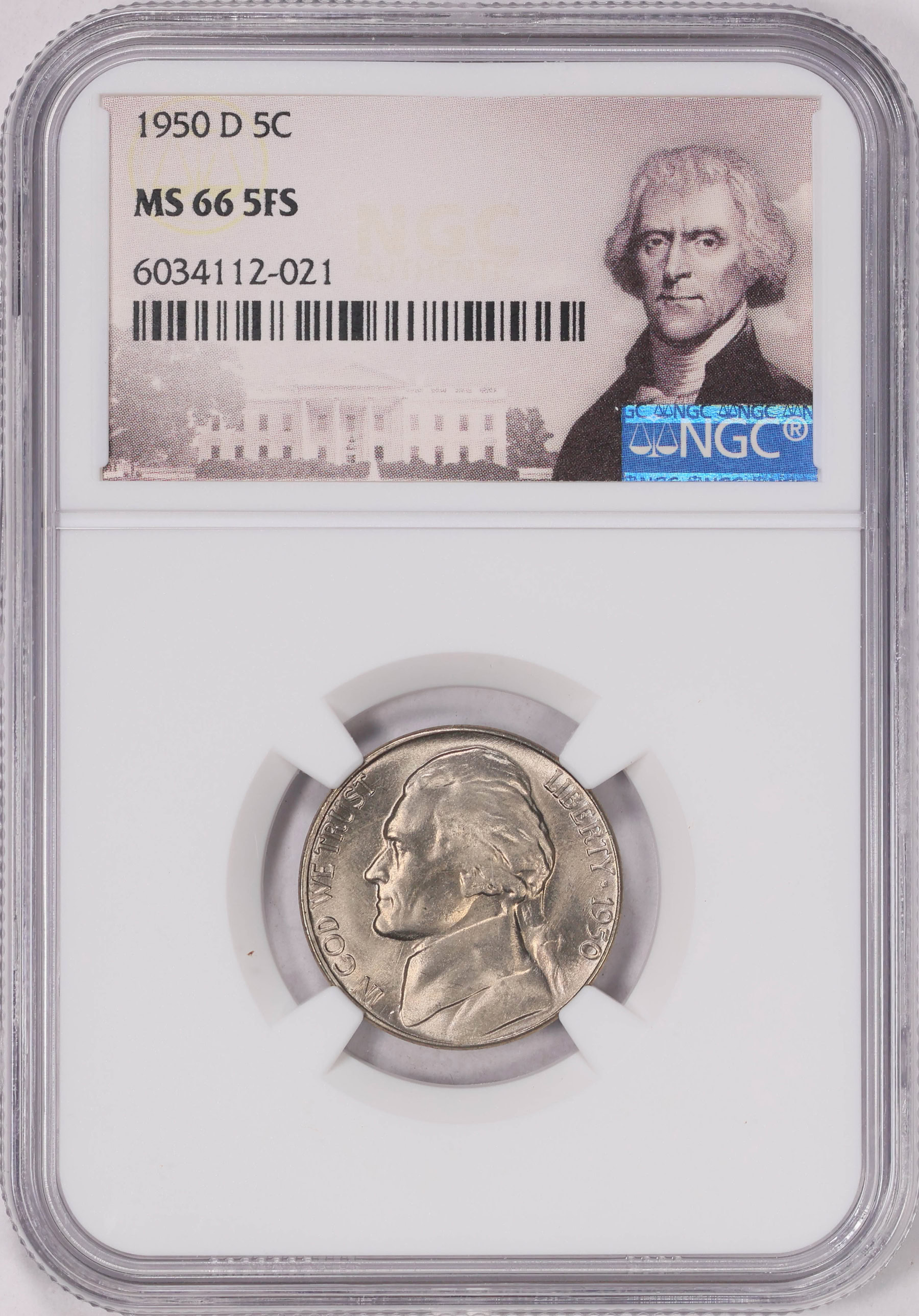 1950-D Jefferson Nickel NGC MS-66 5FS (Jefferson Label) (Item 1834735 ...