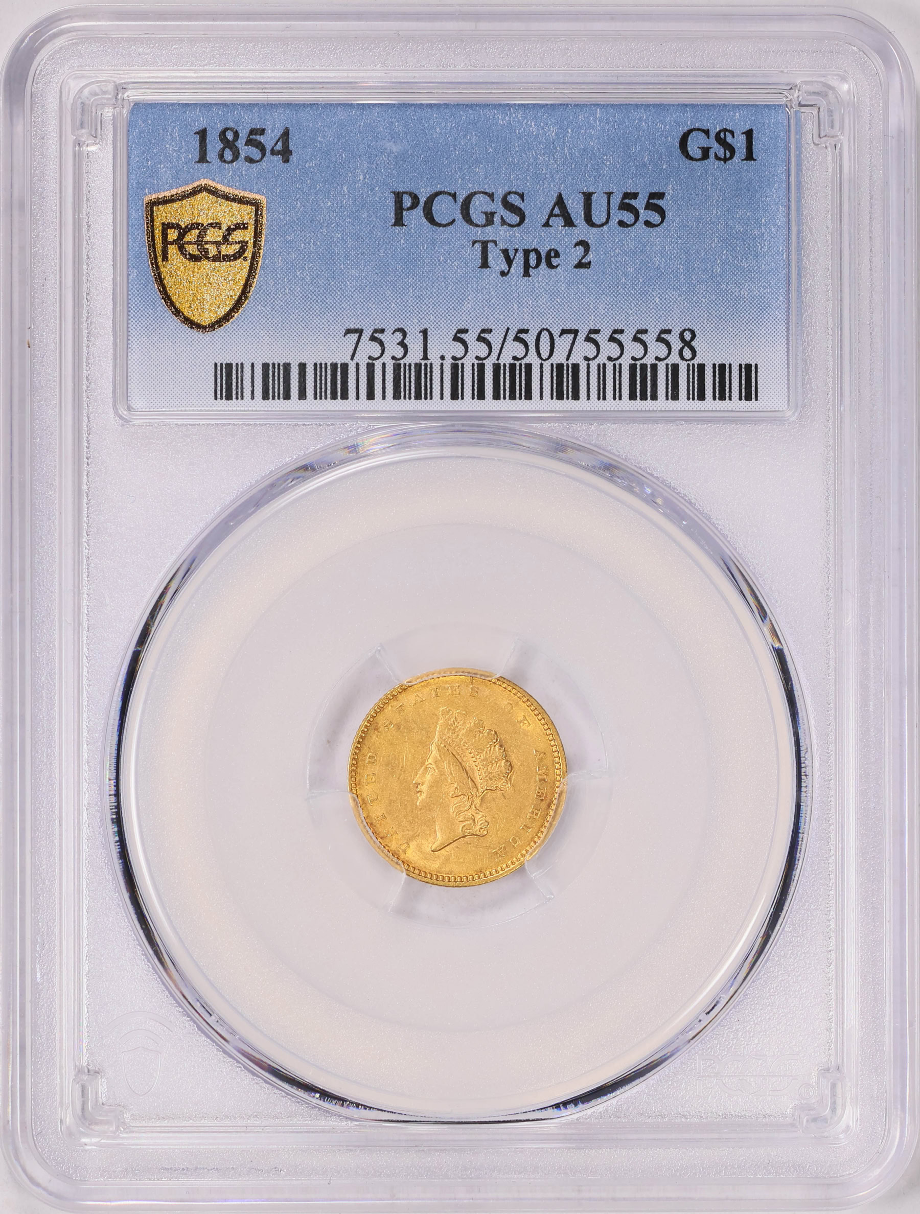 1854 Indian Princess Gold Dollar Type 2 PCGS AU-55 (Item 1834739) | GreatCollections Coin Auctions