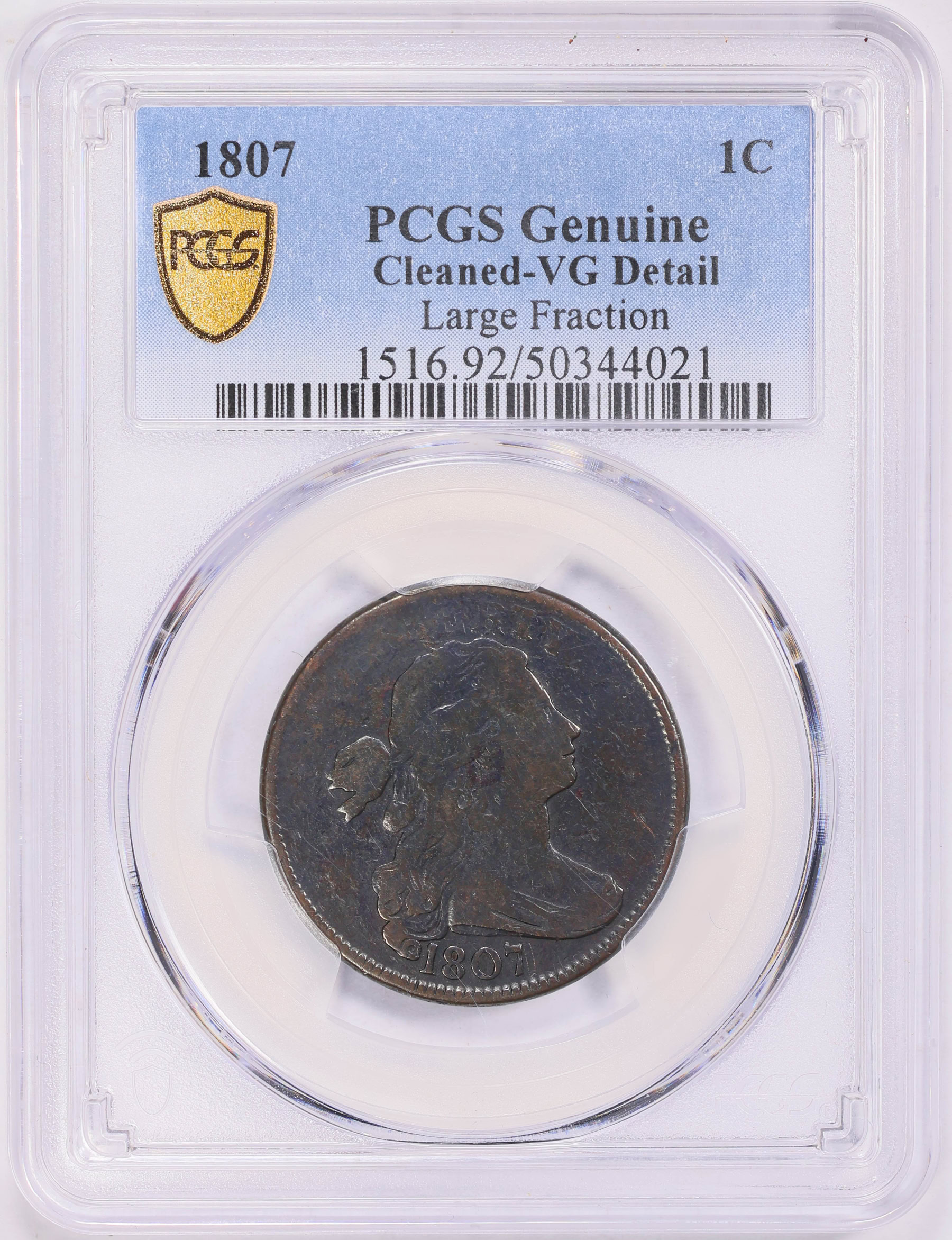 1807 Draped Bust Cent Large Fraction PCGS Genuine VG Details (Item ...