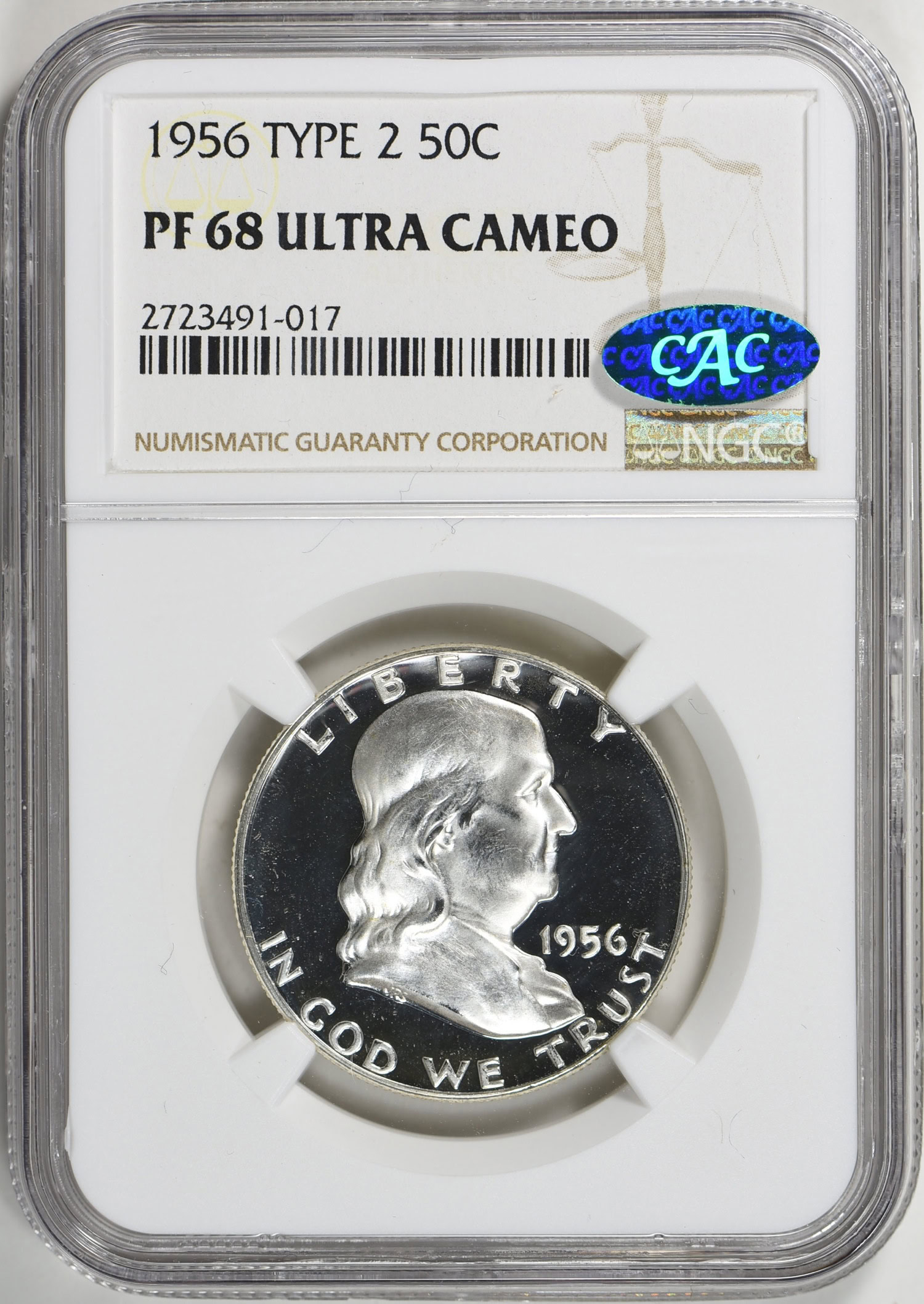 1956 Franklin Half Dollar Type 2 NGC Proof-68 UC (CAC Green) (Item 1834900) | GreatCollections ...