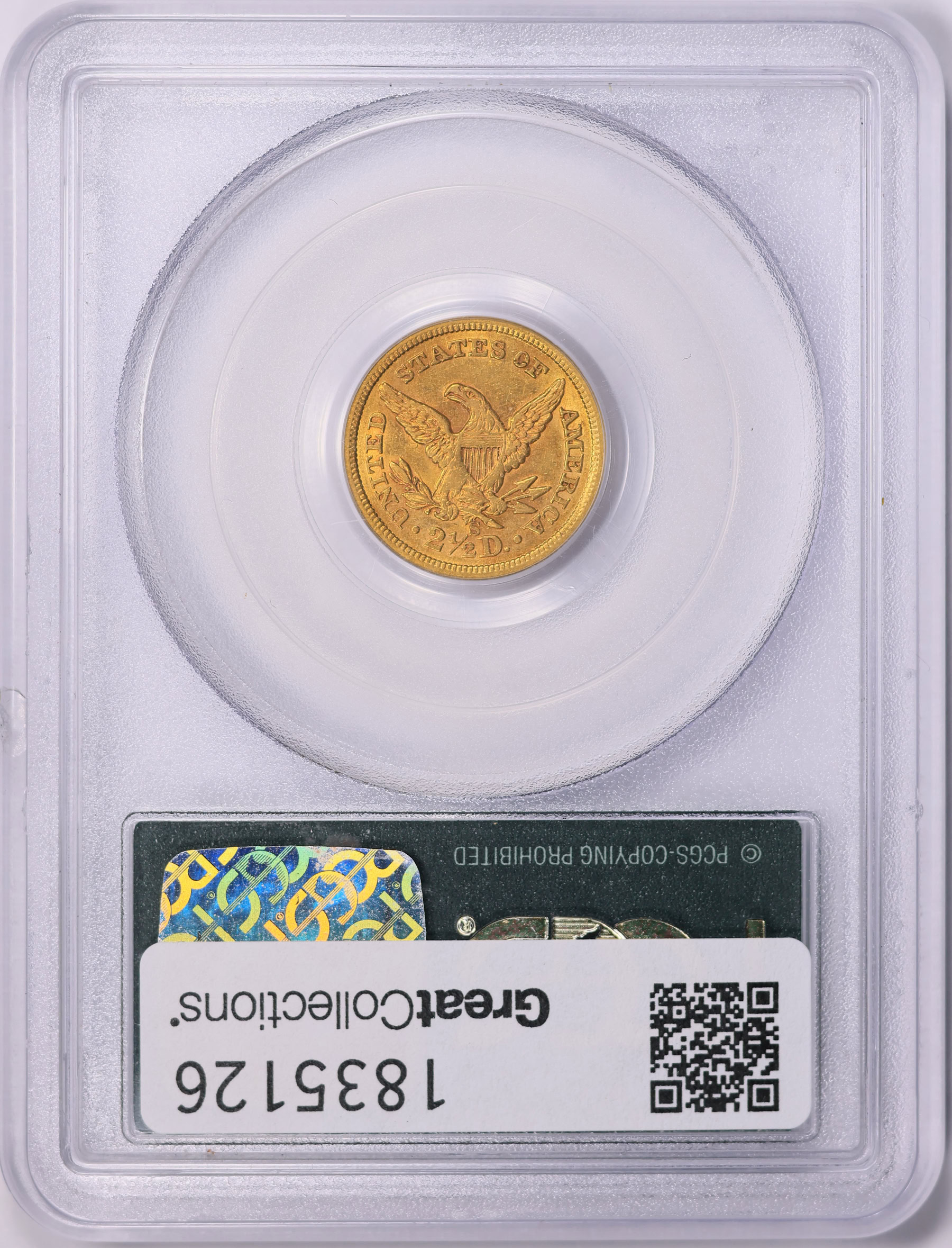 1867-S Liberty Gold Quarter Eagle PCGS AU-50 OGH (Item 1835126) | GreatCollections Coin Auctions