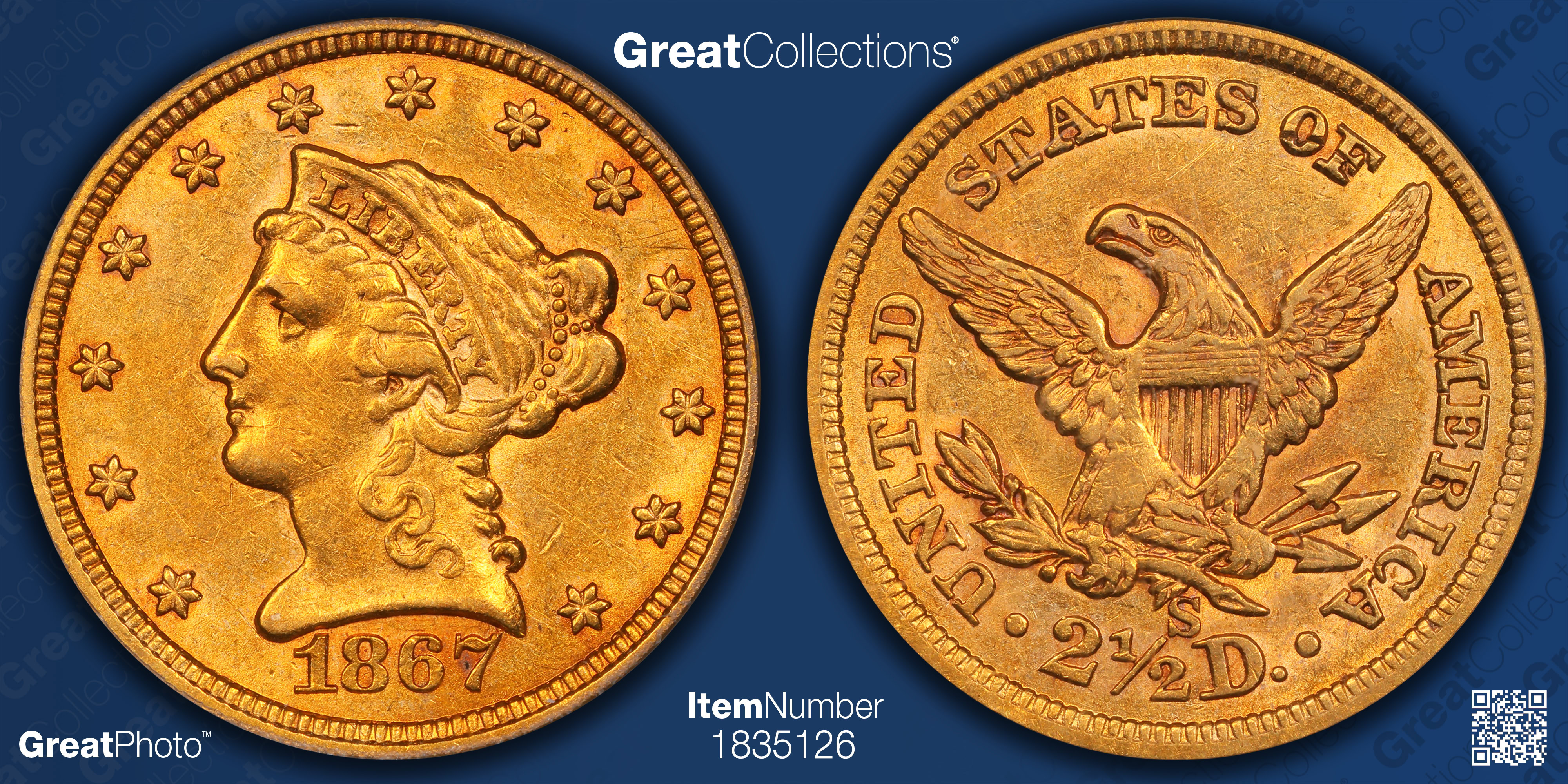 1867-S Liberty Gold Quarter Eagle PCGS AU-50 OGH (Item 1835126 ...
