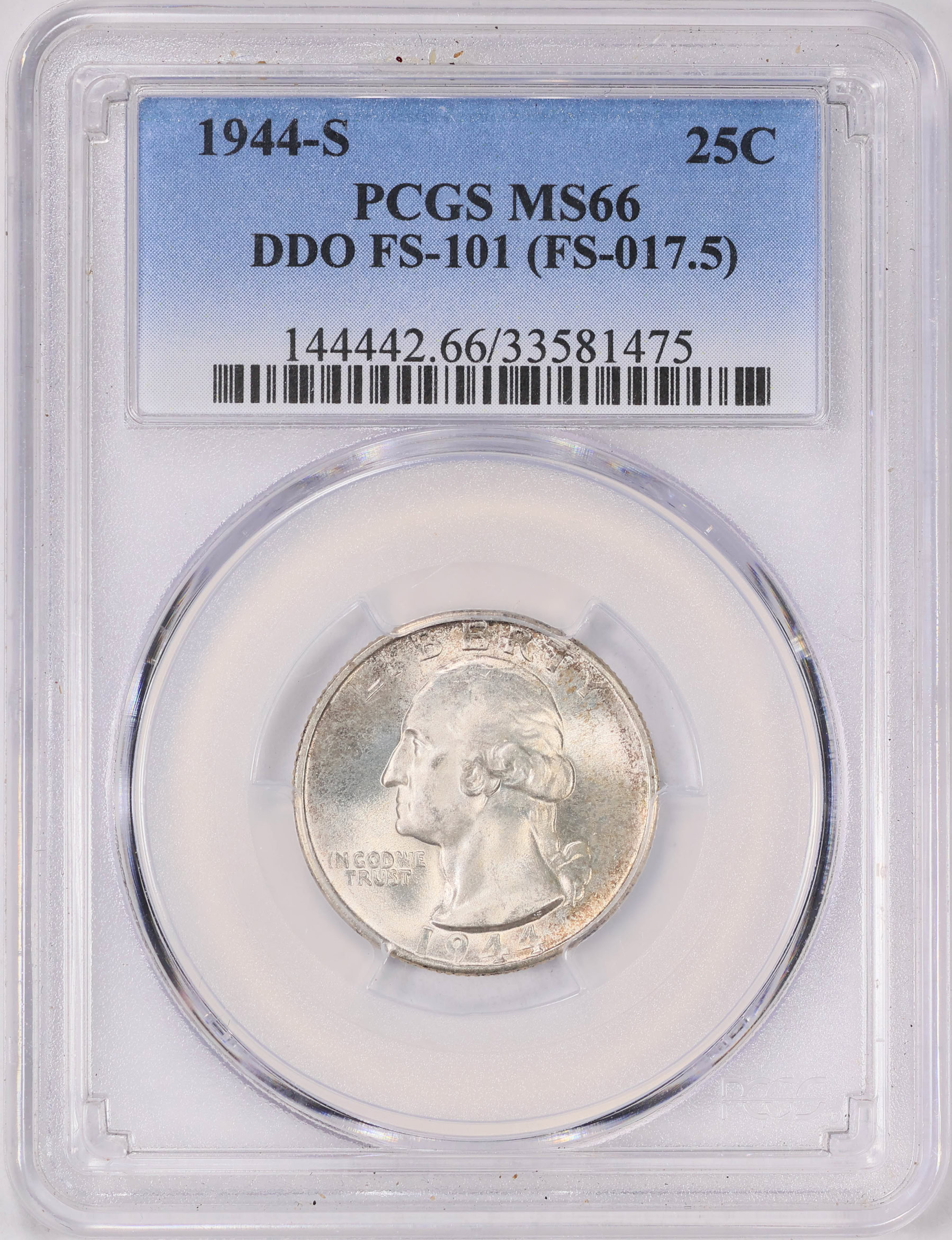 1944-S Washington Quarter Doubled Die Obverse FS-101 (FS-017.5) PCGS MS-66 (Item 1835230 ...