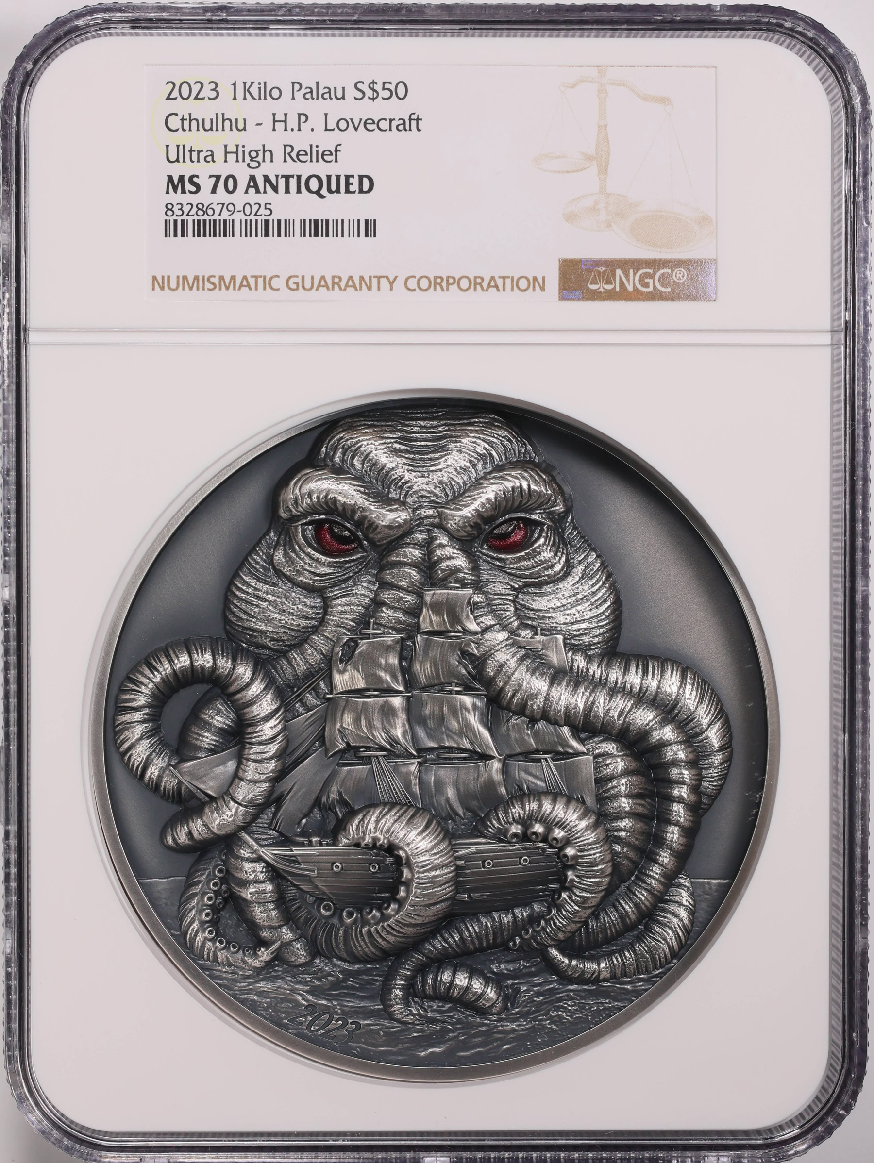Palau 2023 Silver $50 Kilo Cthulhu - H.P. Lovecraft Ultra High Relief ...