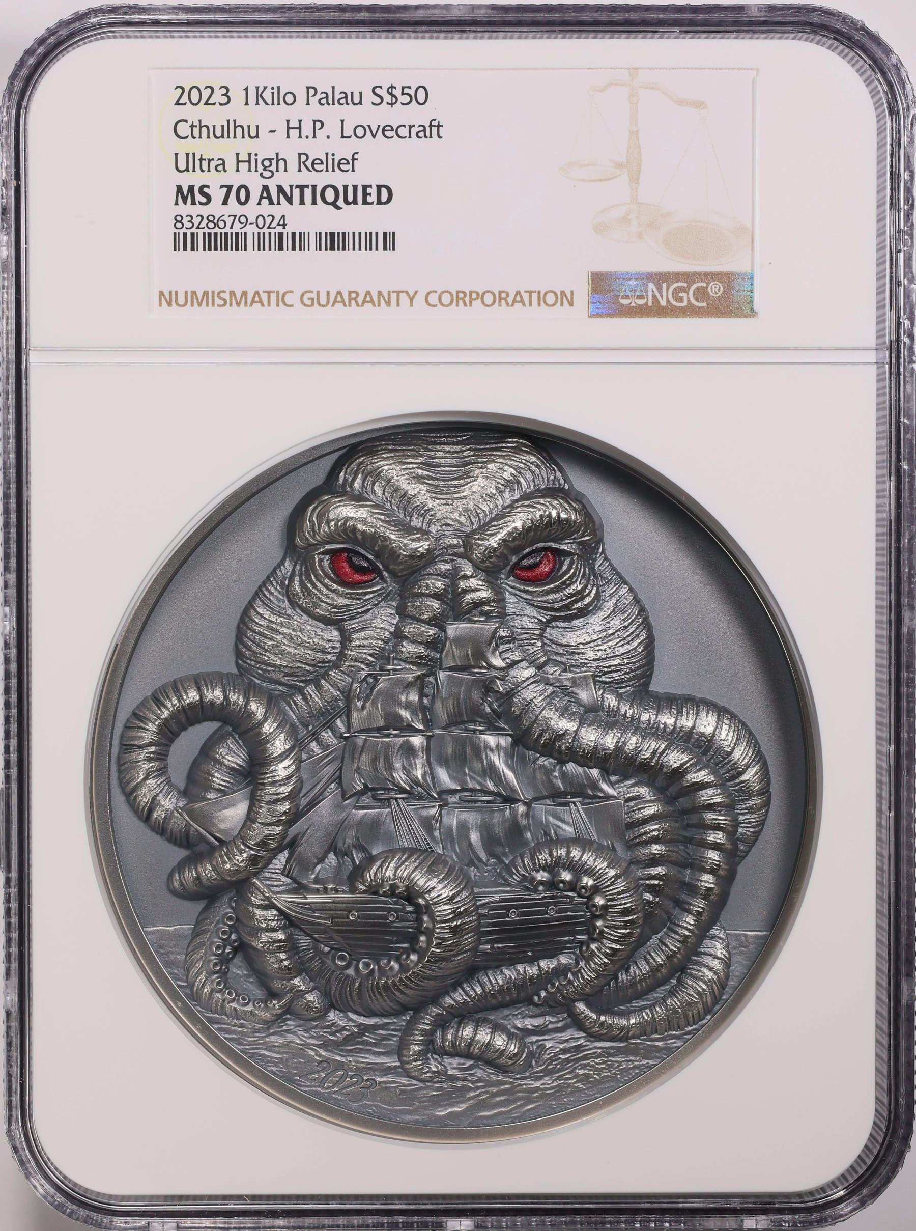 Palau 2023 Silver $50 Kilo Cthulhu - H.P. Lovecraft Ultra High Relief ...