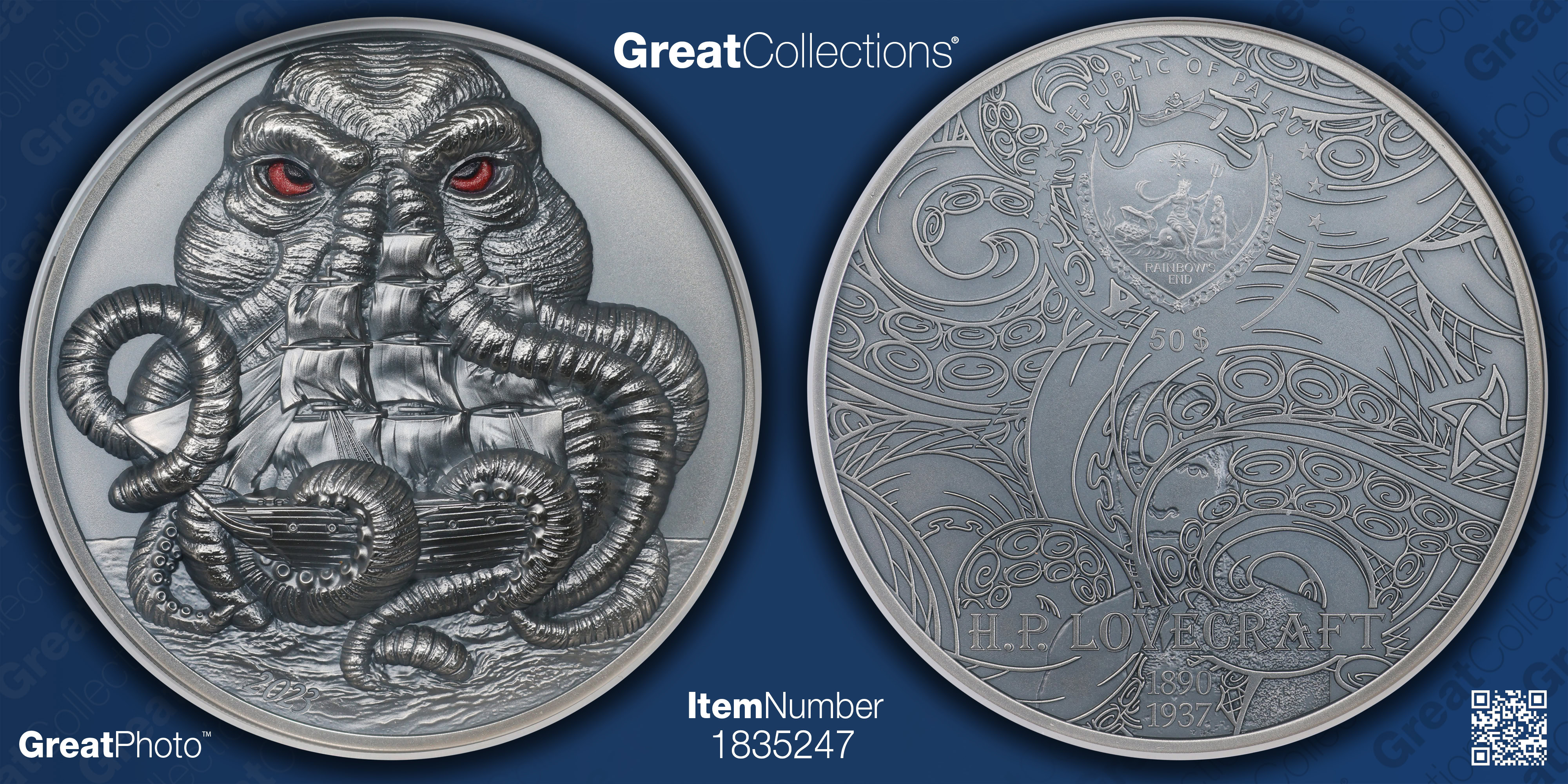 Palau 2023 Silver $50 Kilo Cthulhu - H.P. Lovecraft Ultra High Relief ...