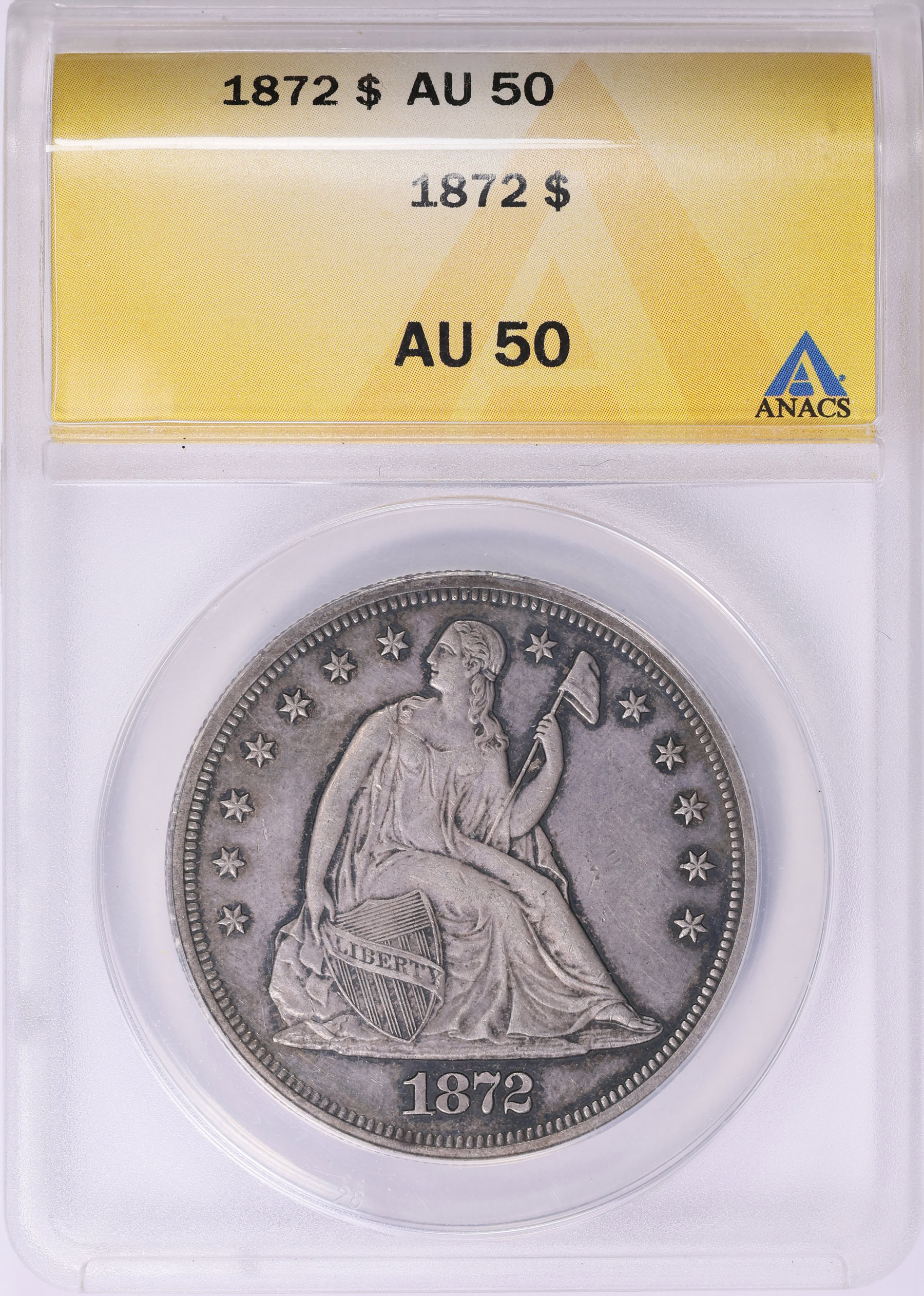 1872 Seated Liberty Silver Dollar ANACS AU-50 (Item 1835251) | GreatCollections Coin Auctions