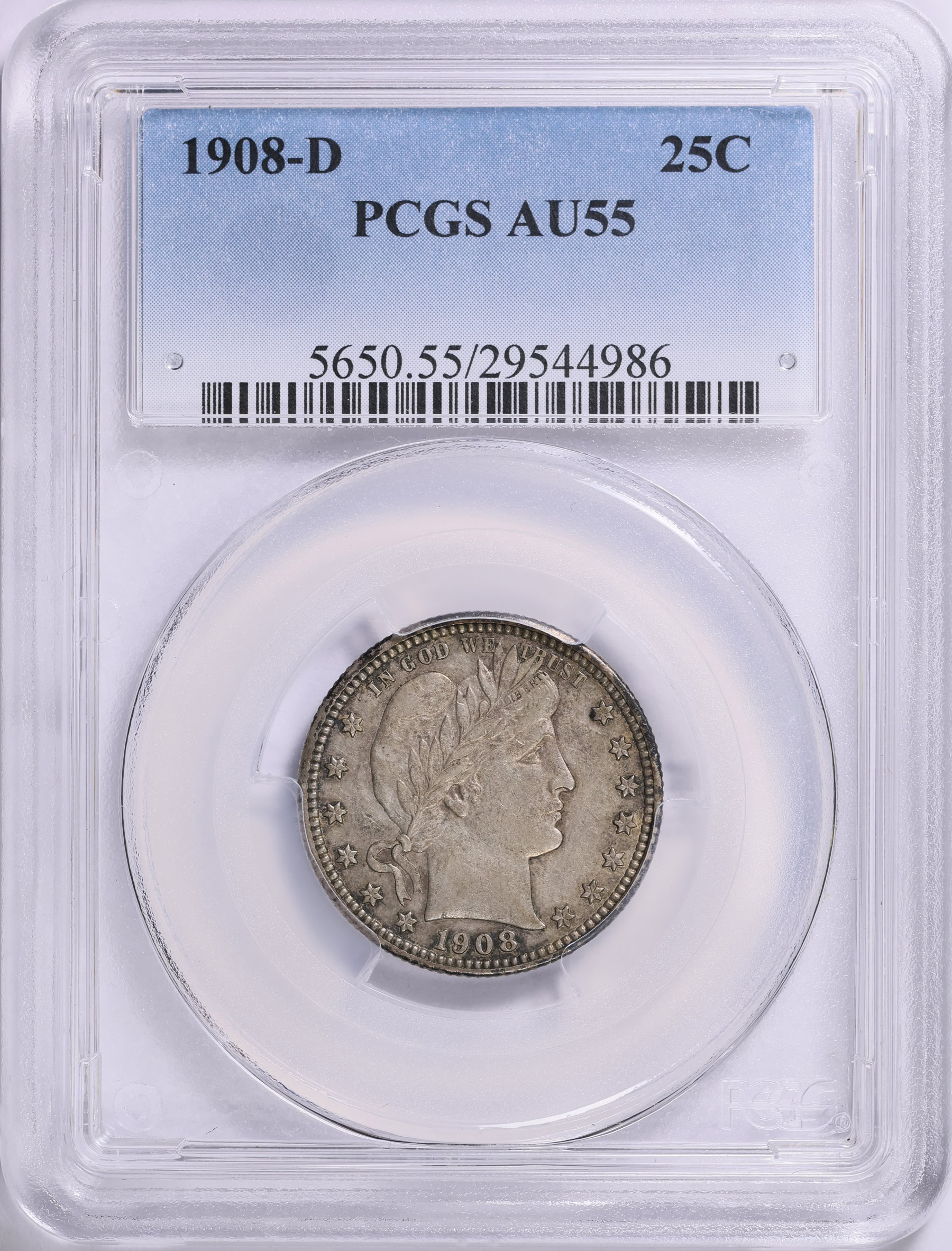 1908-D Barber Quarter PCGS AU-55 (Item 1835256) | GreatCollections Coin Auctions