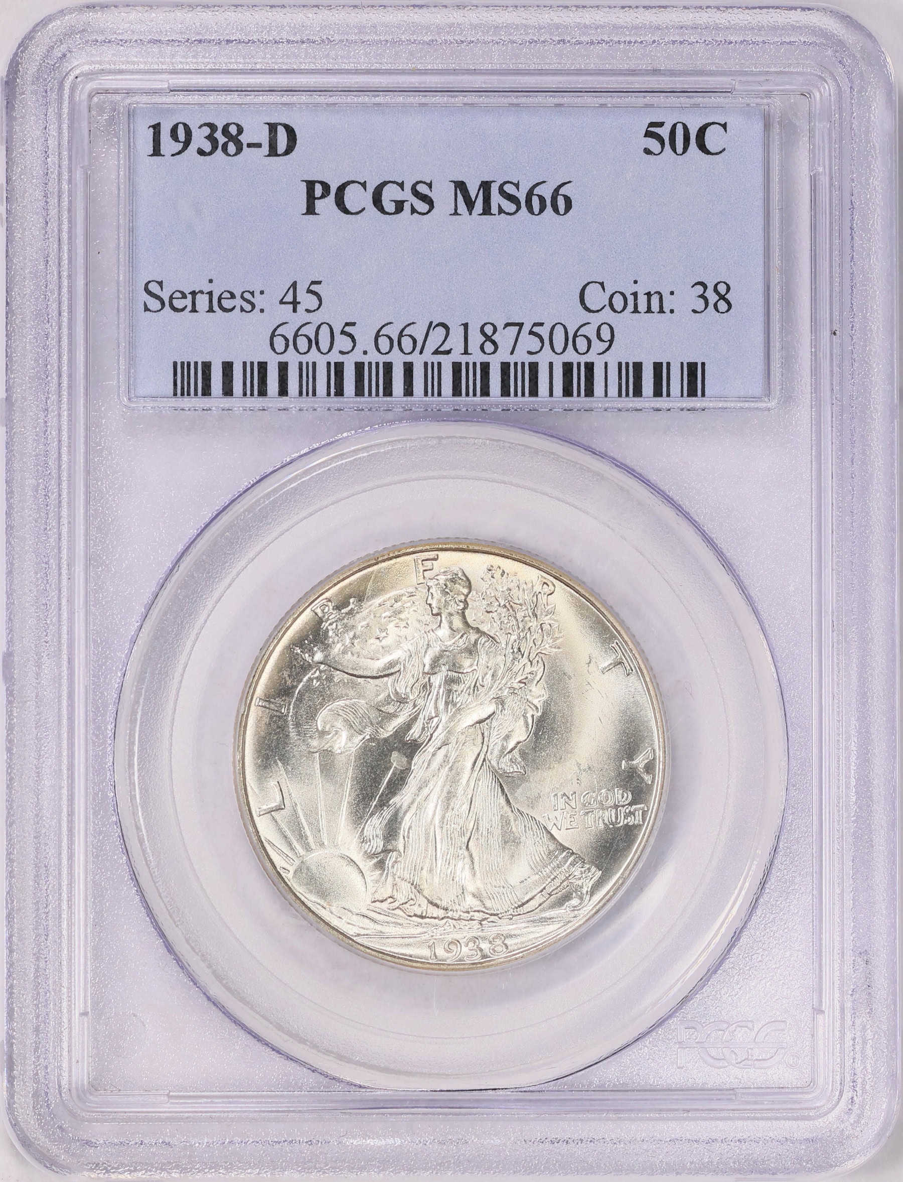 1938-D Walking Liberty Half Dollar PCGS MS-66 (Item 1835272) | GreatCollections Coin Auctions