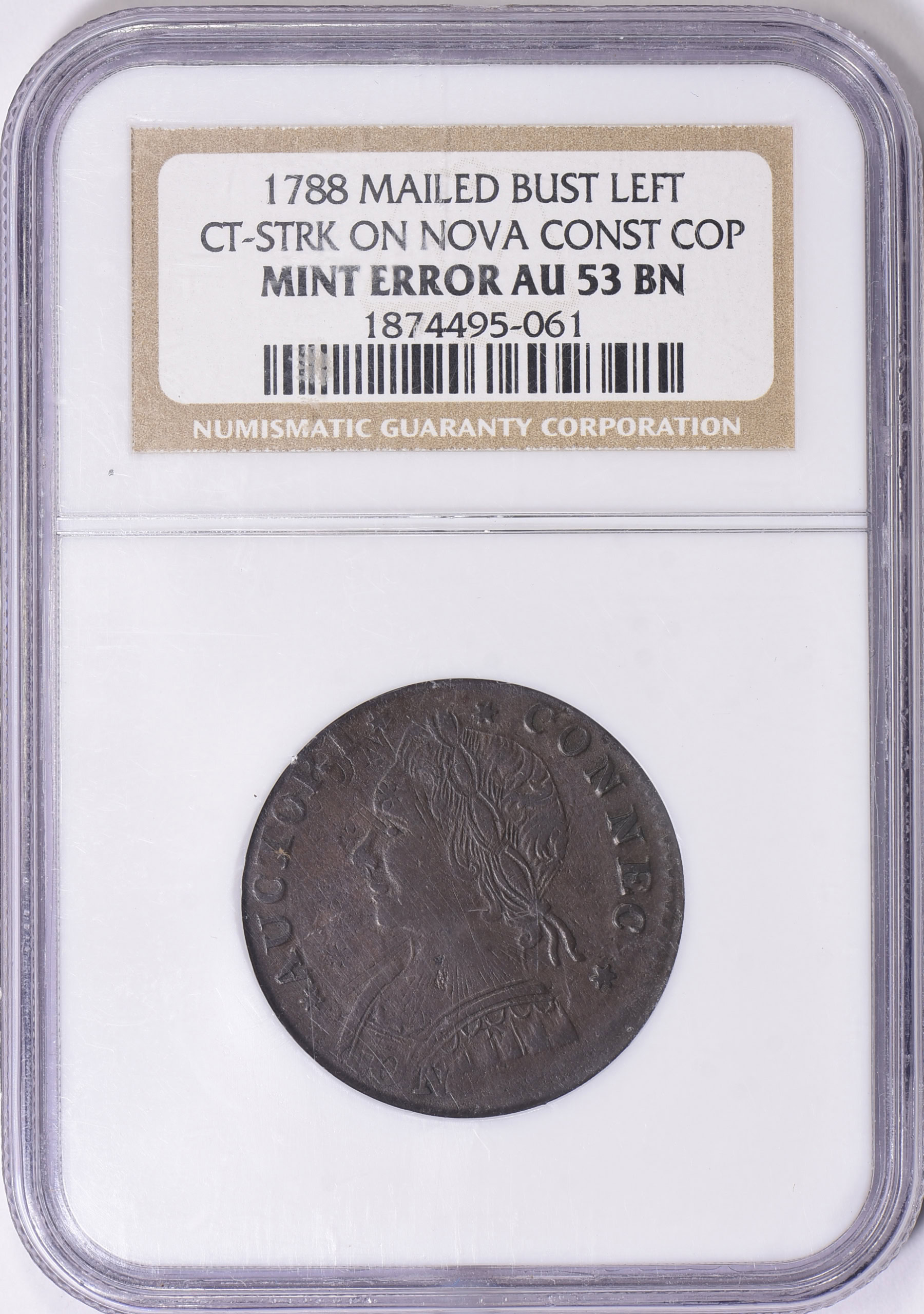 Mint Error 1788 Connecticut Copper Mailed Bust Left Counterstruck on ...