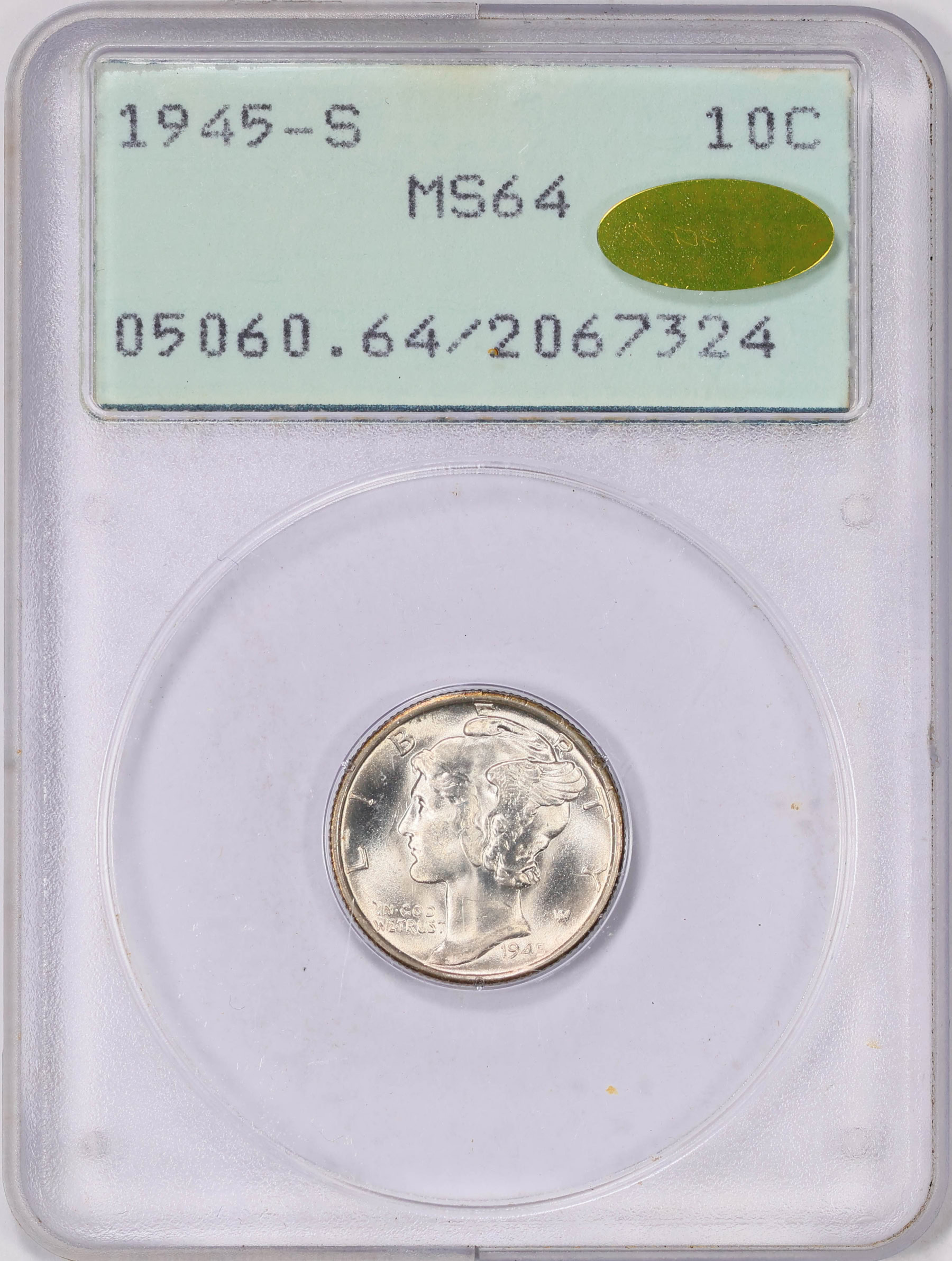 1945-S Mercury Dime PCGS MS-64 (CAC Gold) OGH (1st Gen) (Item 1835283) | GreatCollections Coin ...