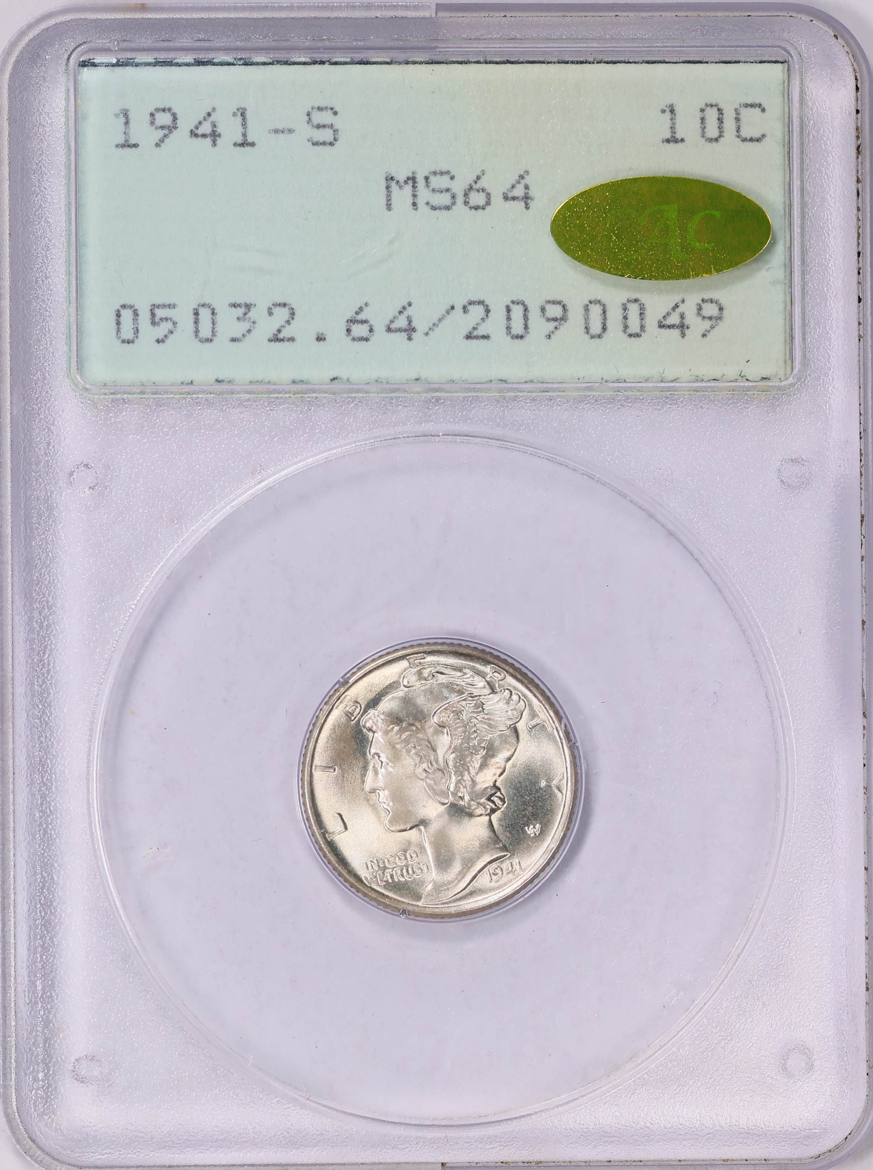 1941-S Mercury Dime PCGS MS-64 (CAC Gold) OGH (1st Gen) (Item 1835285) | GreatCollections Coin ...