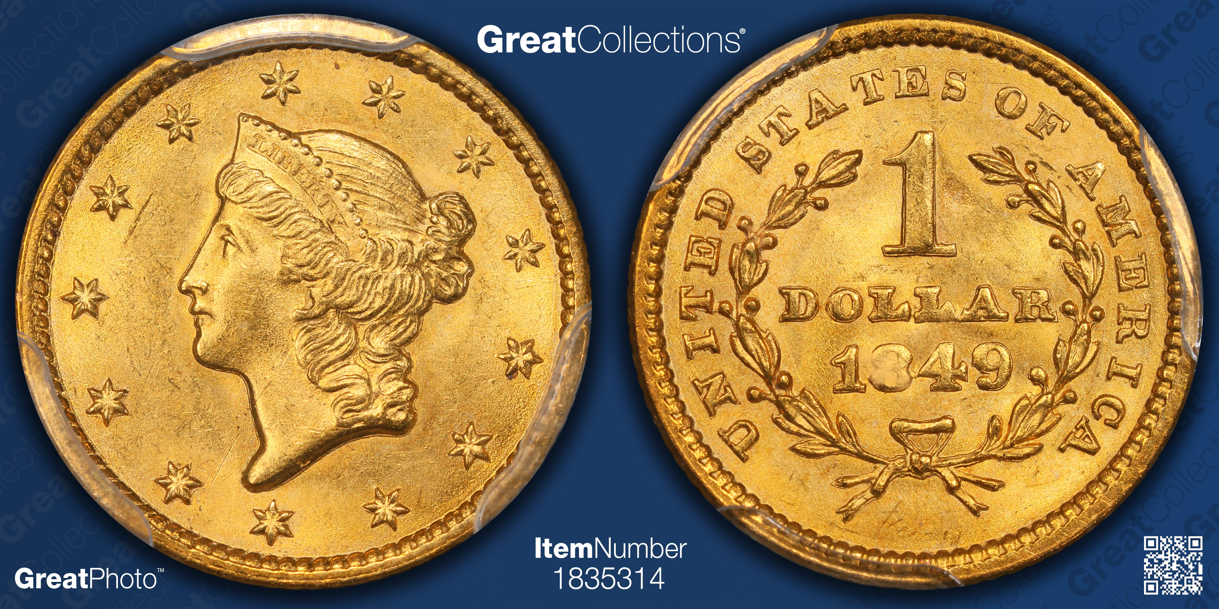 1849 Liberty Gold Dollar Closed Wreath PCGS MS-63 (Item 1835314 ...