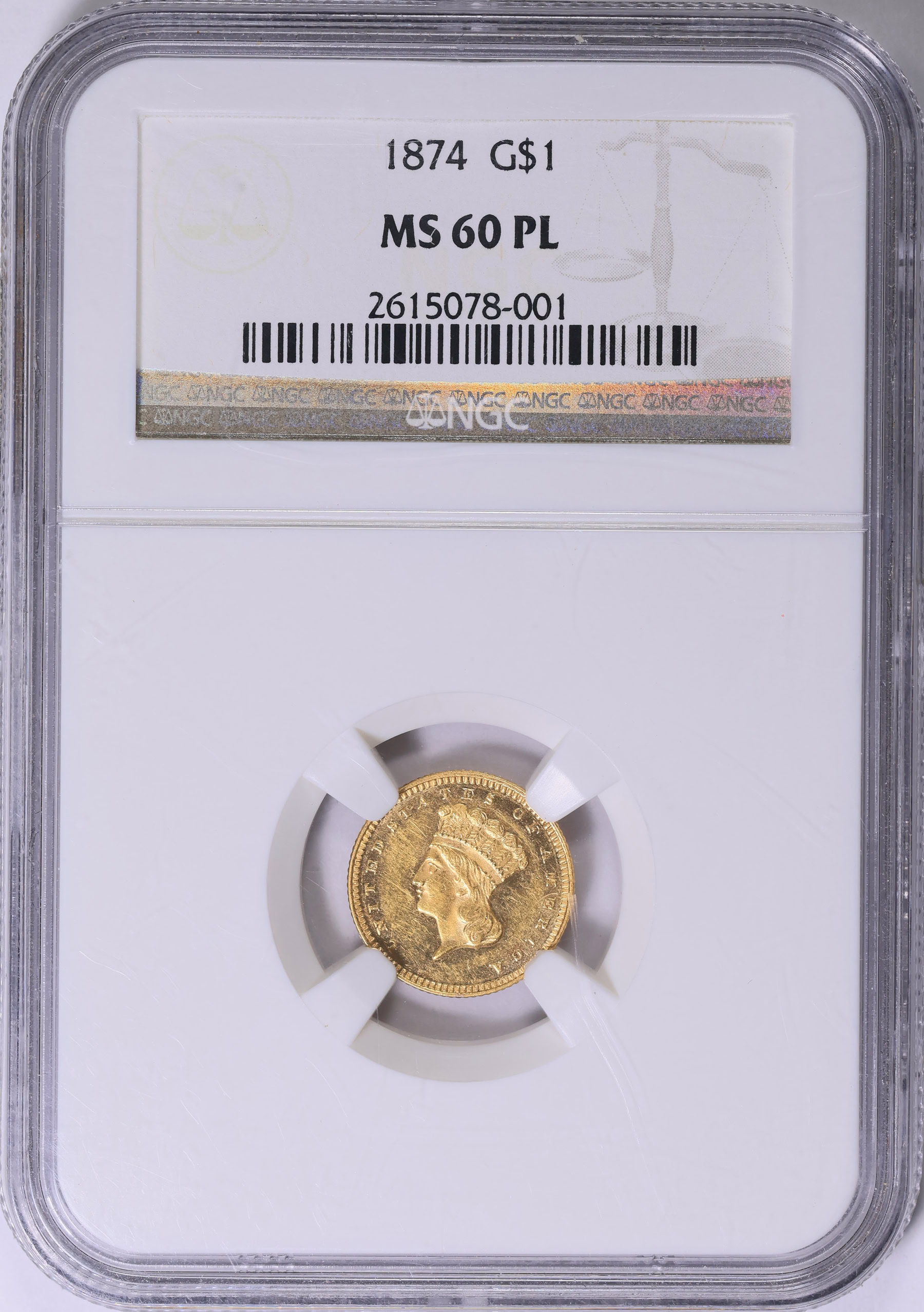 1874 Indian Princess Gold Dollar NGC MS-60 PL (Item 1835362 ...