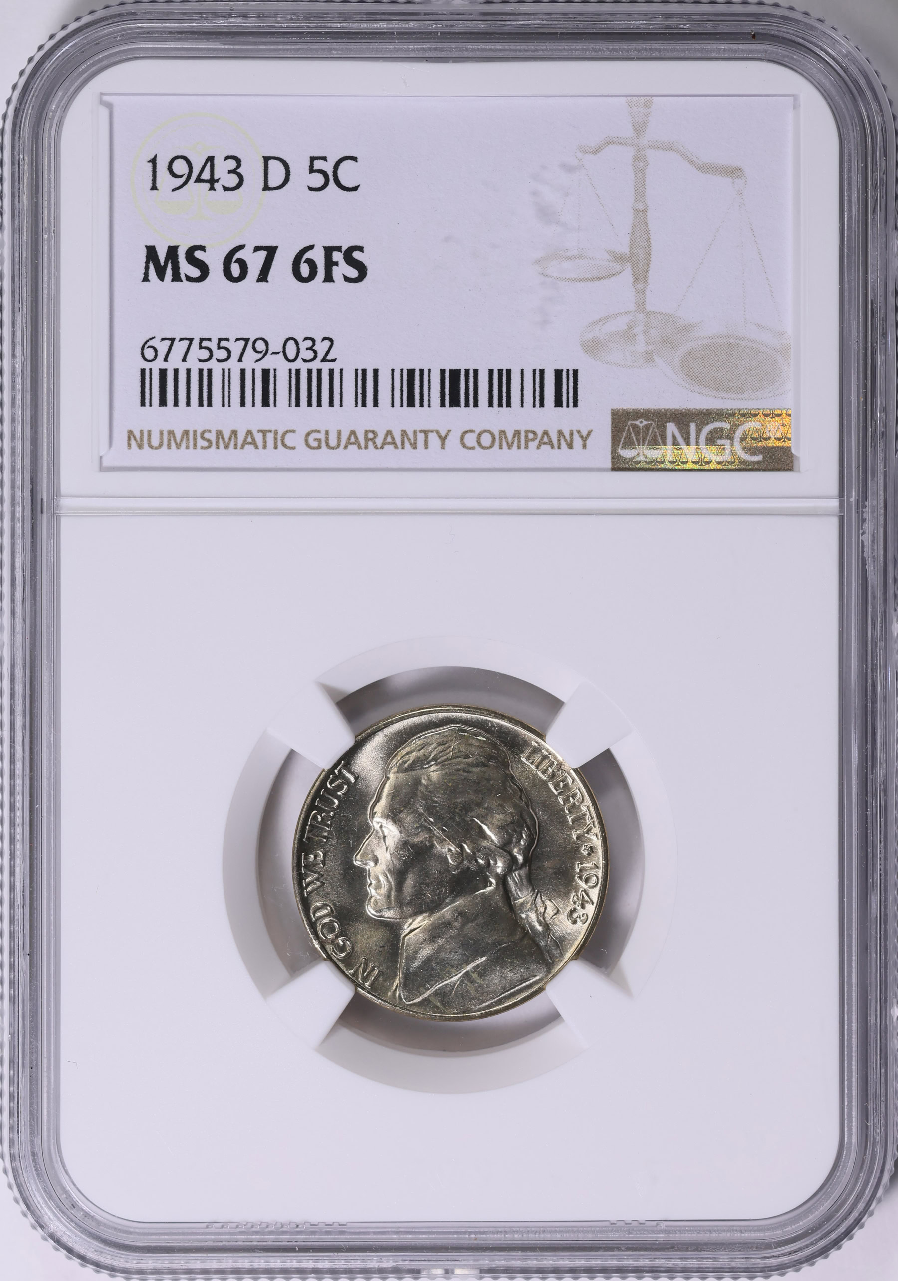 1943-D Jefferson Nickel NGC MS-67 6FS (Item 1835370) | GreatCollections Coin Auctions