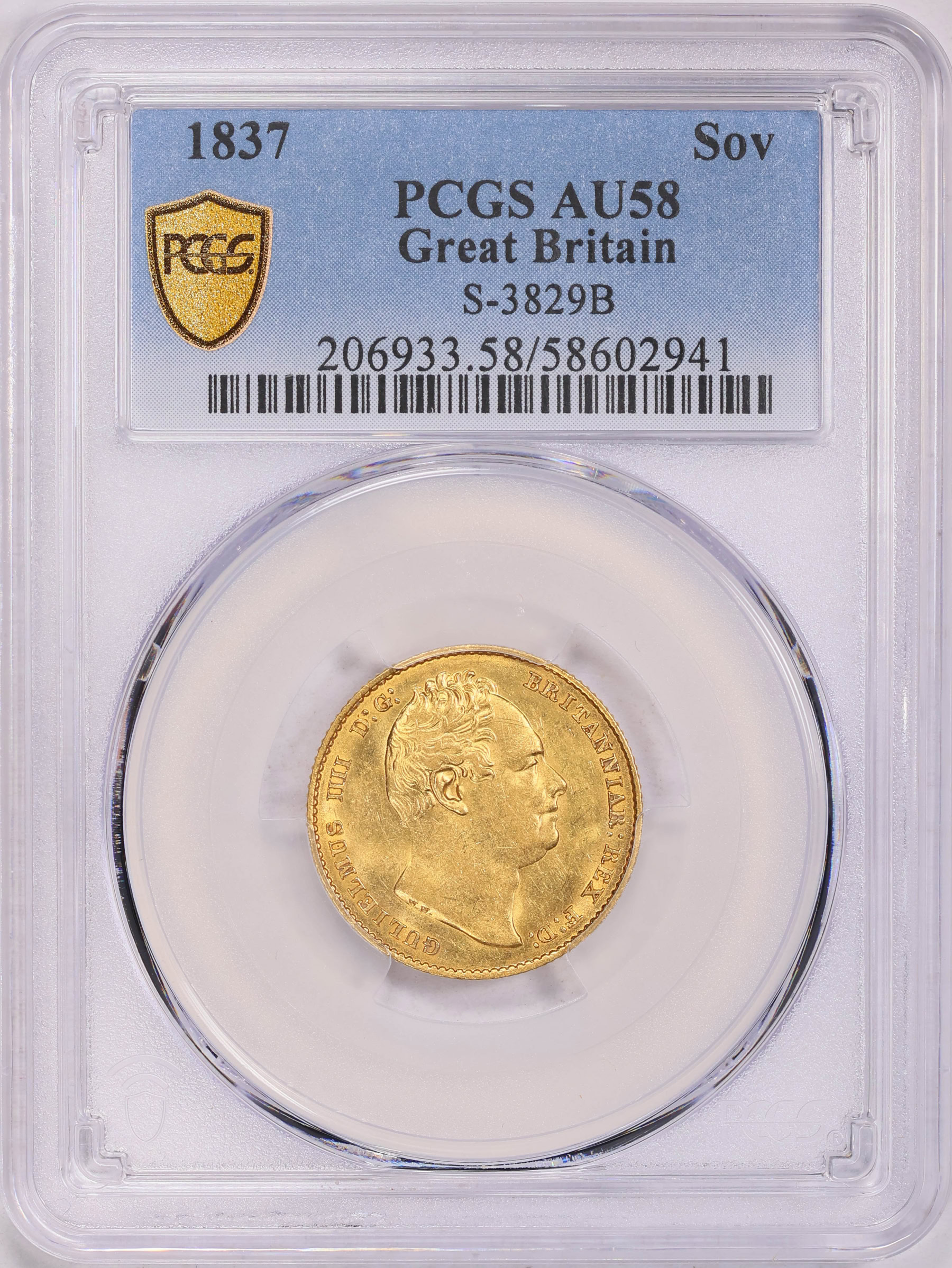 Great Britain 1837 Gold Sovereign KM-717 PCGS AU-58 (AGW = 0.2355 oz ...