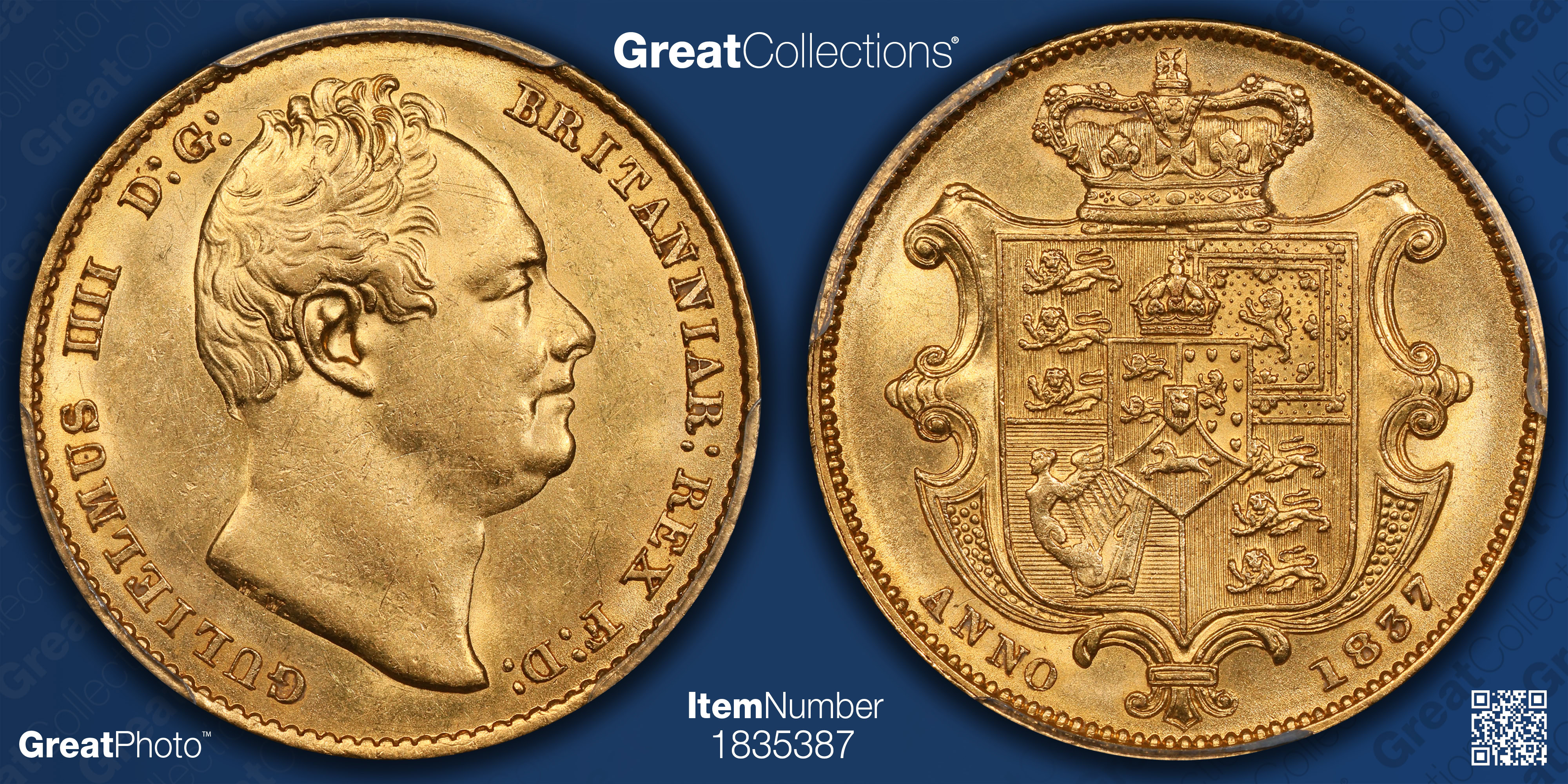 Great Britain 1837 Gold Sovereign KM-717 PCGS AU-58 (AGW = 0.2355 oz ...
