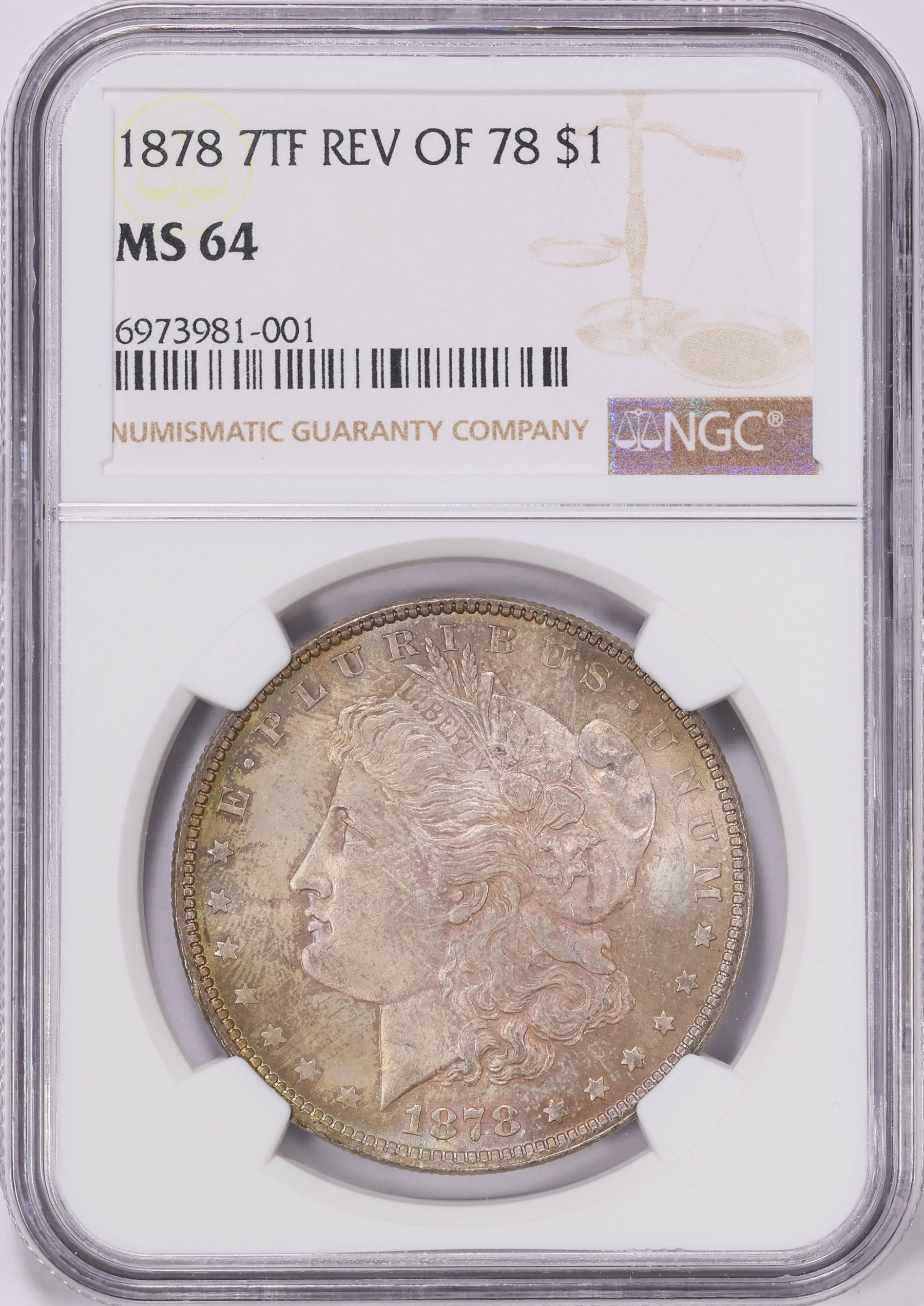 1878 Morgan Silver Dollar 7 Tailfeathers, Reverse of 1878 NGC MS-64 (Toned) (Item 1835410 ...