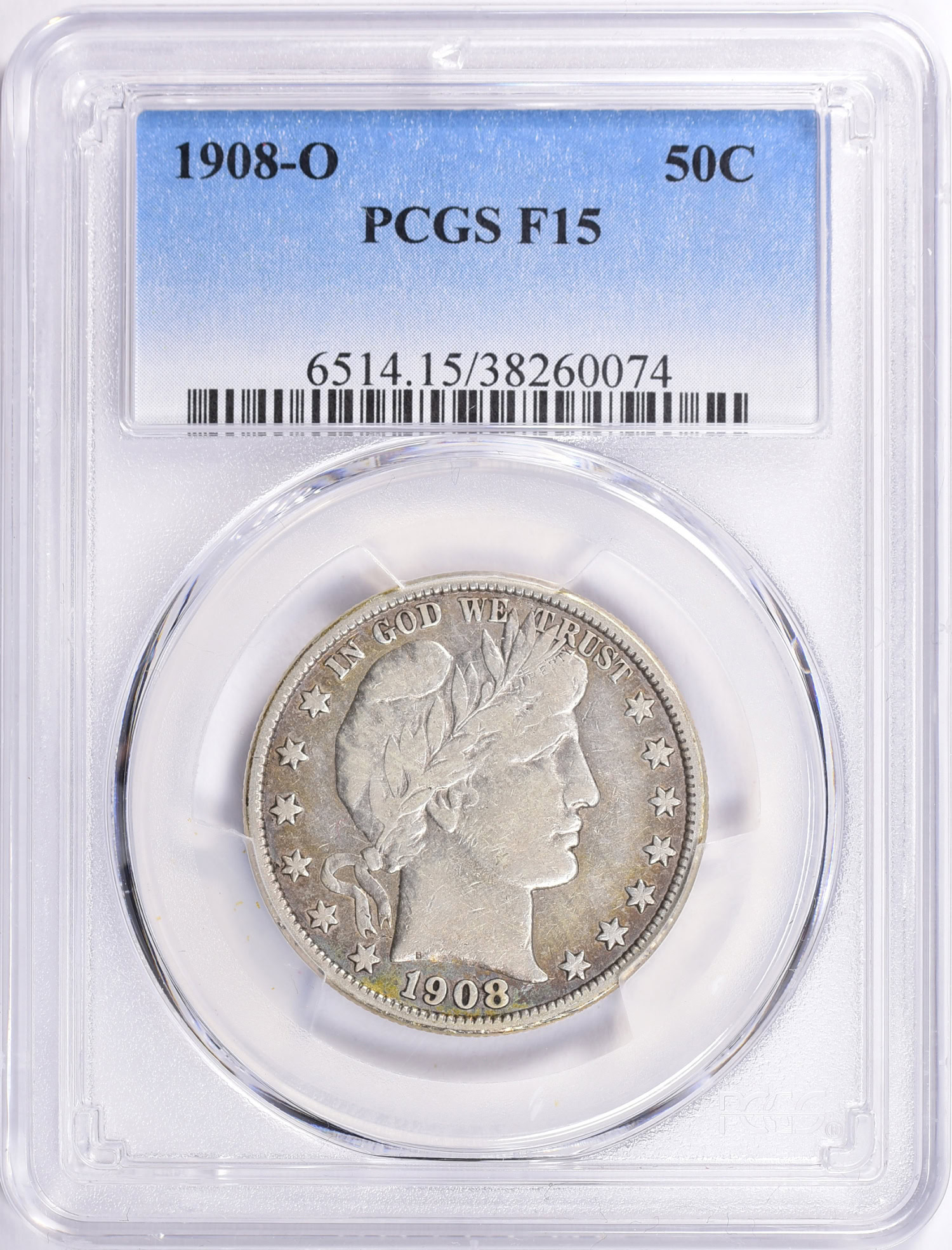 1908-O Barber Half Dollar PCGS F-15 (Toned) (Item 1835418) | GreatCollections Coin Auctions