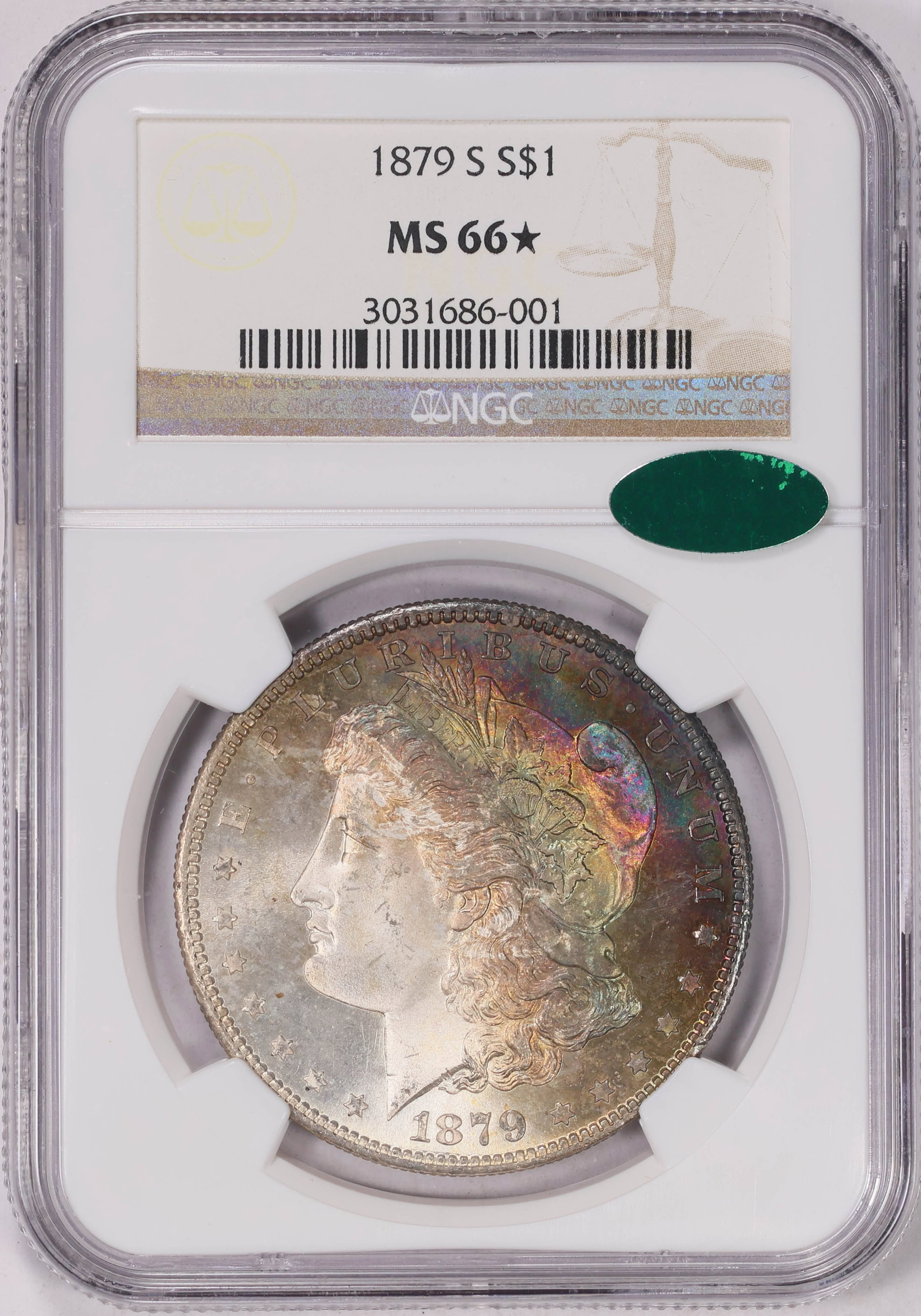 1879-S Morgan Silver Dollar NGC MS-66 ★ (CAC Green) (Toned) (Item 1835451) | GreatCollections ...