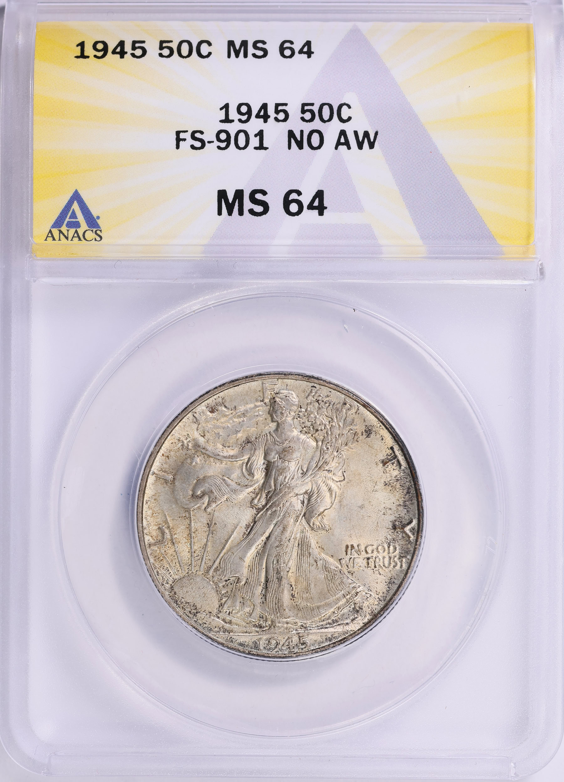 1945 Walking Liberty Half Dollar No AW FS-901 ANACS MS-64 (Item 1835465 ...