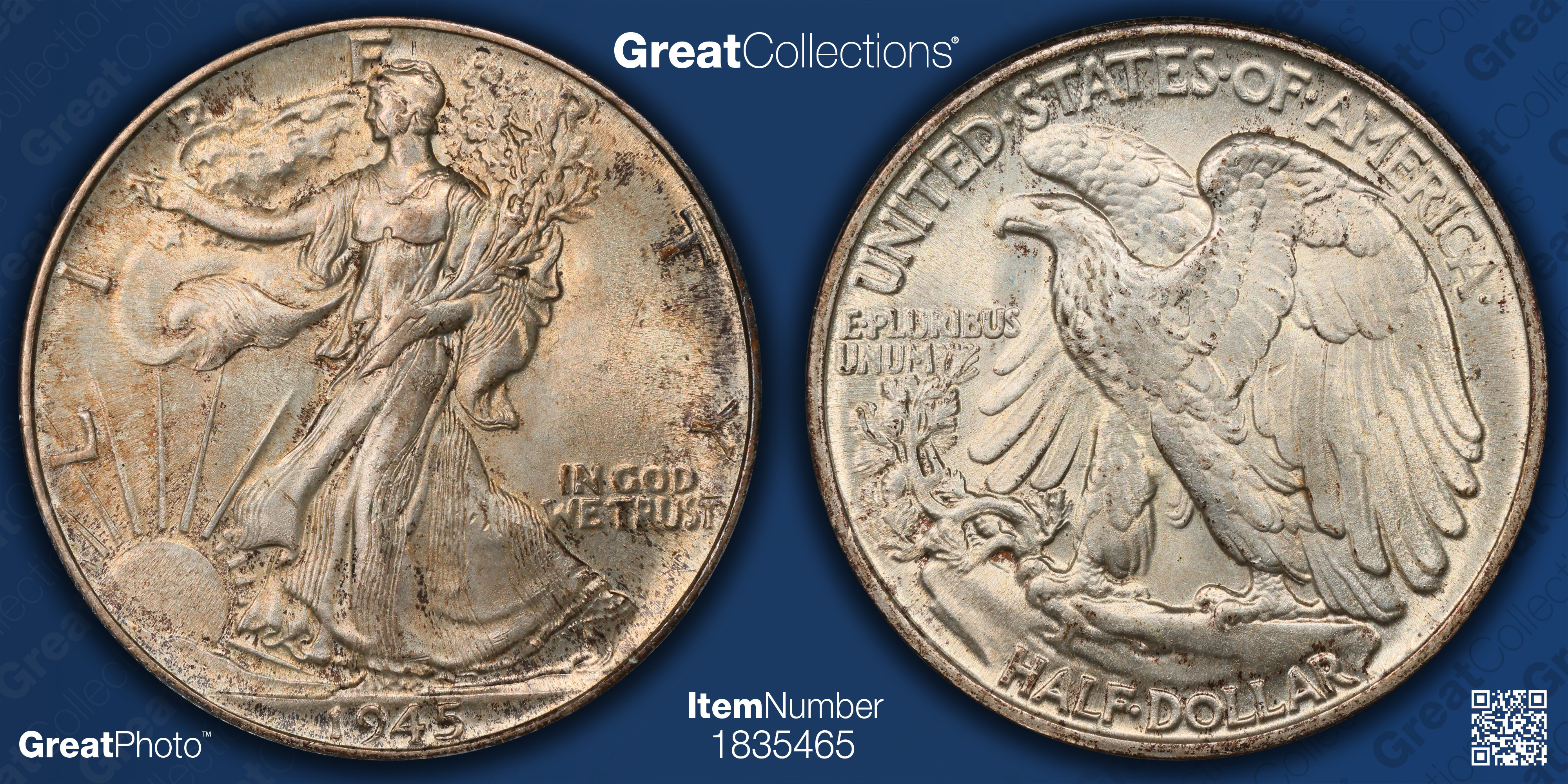1945 Walking Liberty Half Dollar No AW FS-901 ANACS MS-64 (Item 1835465 ...